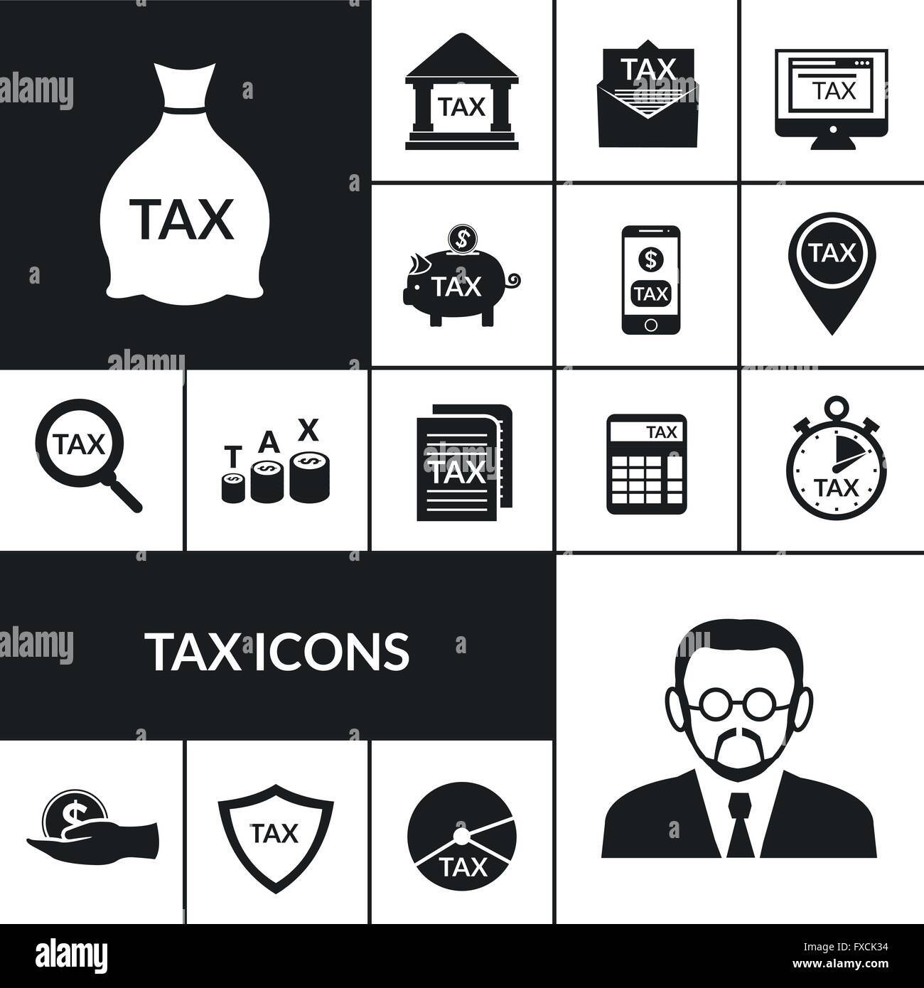 Tax Symbols Black Icons Composition Banner Stock Vector Image & Art - Alamy