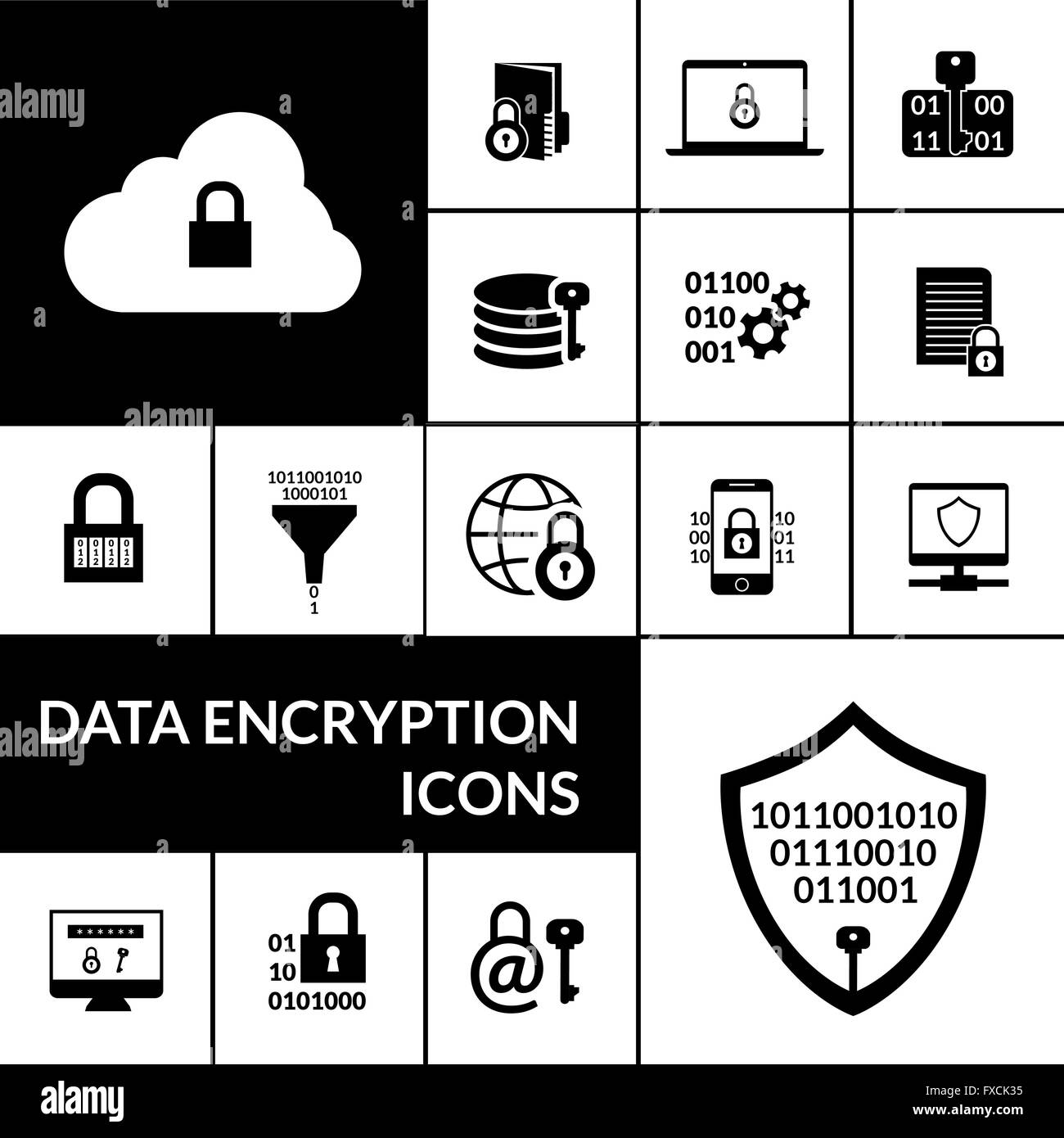 Data Encryption Black Icons Composition Banner Stock Vector Image & Art ...