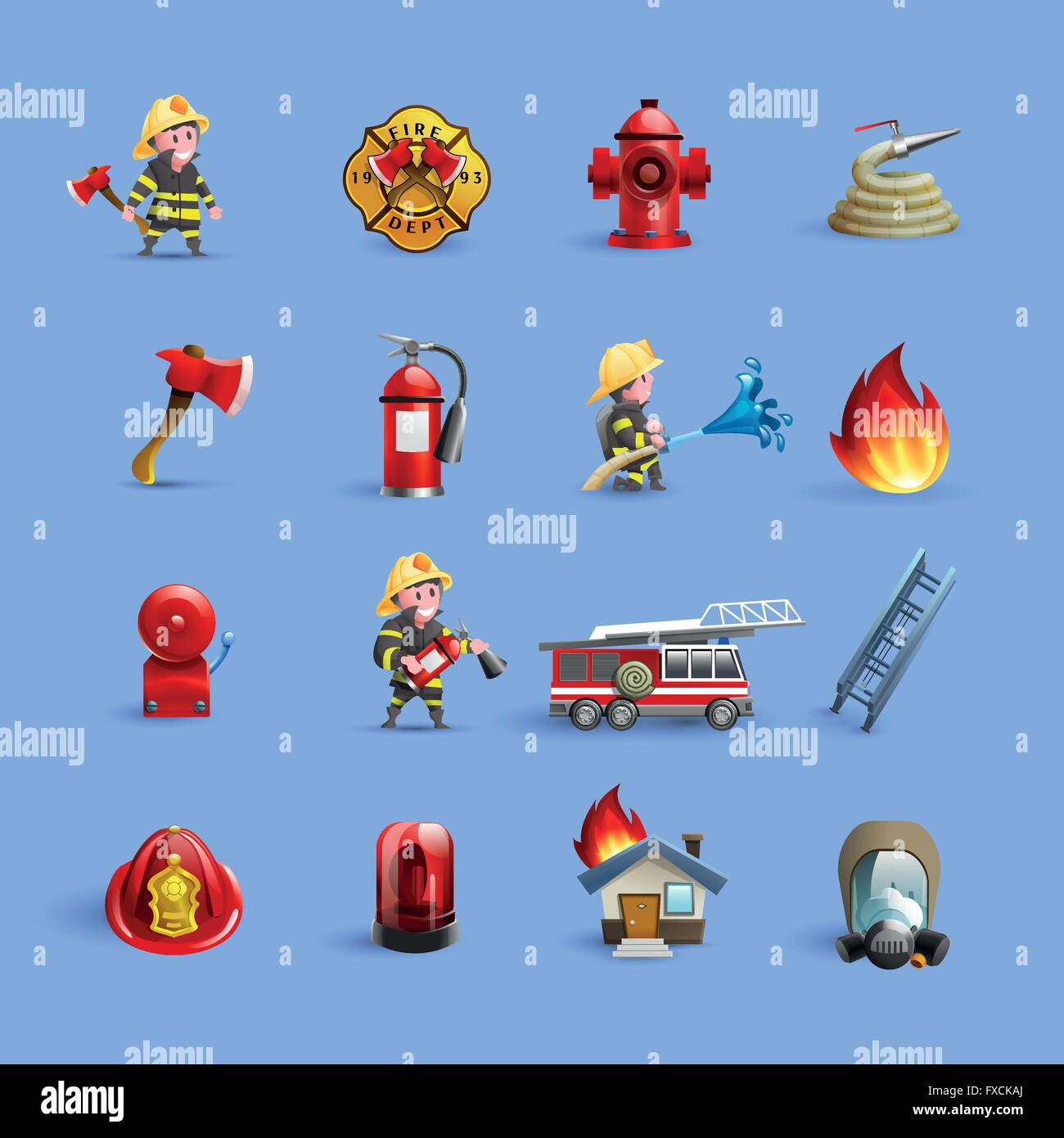 Firefighters Cartoon Icons Red Blue Set Stock Vector Image & Art - Alamy