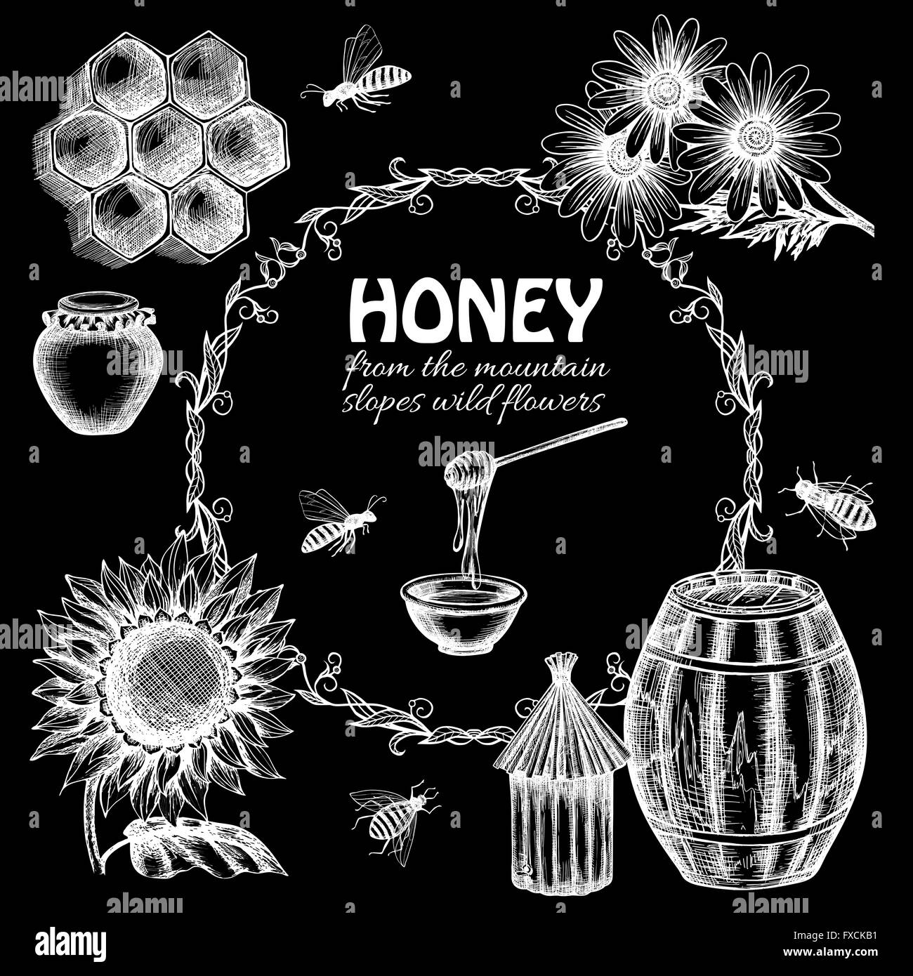 Honey illustration breakfast Black and White Stock Photos & Images - Alamy