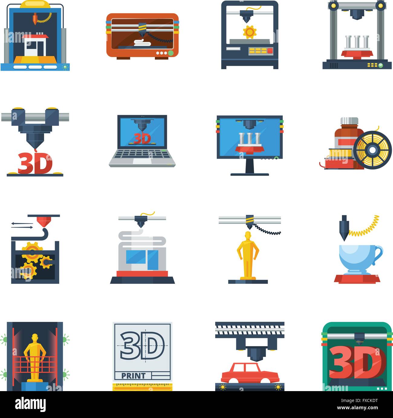 3D Printing Flat Icons Collection Stock Vector Image & Art - Alamy