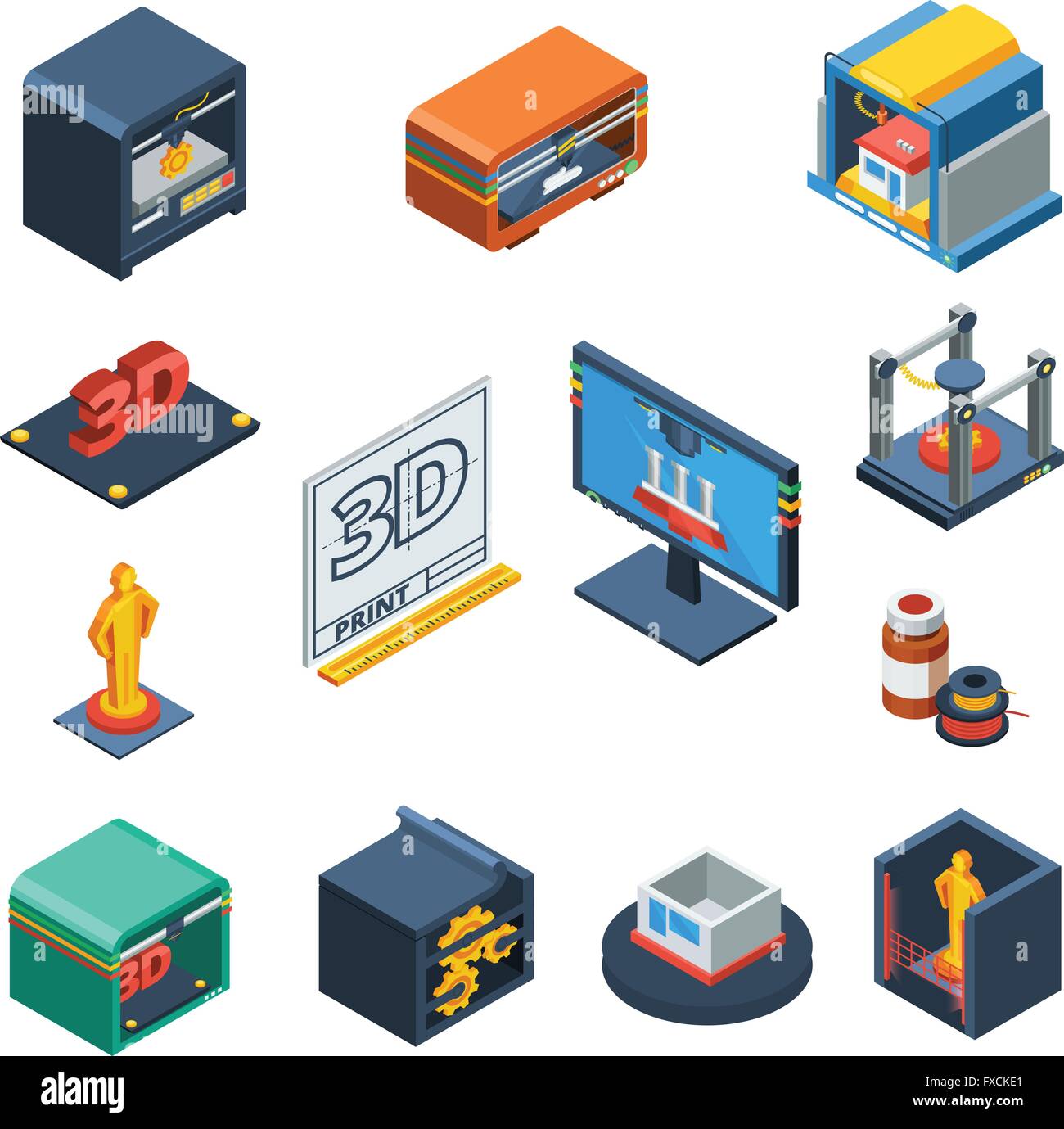 3D Printing Isometric Icons Collection Stock Vector Image & Art - Alamy