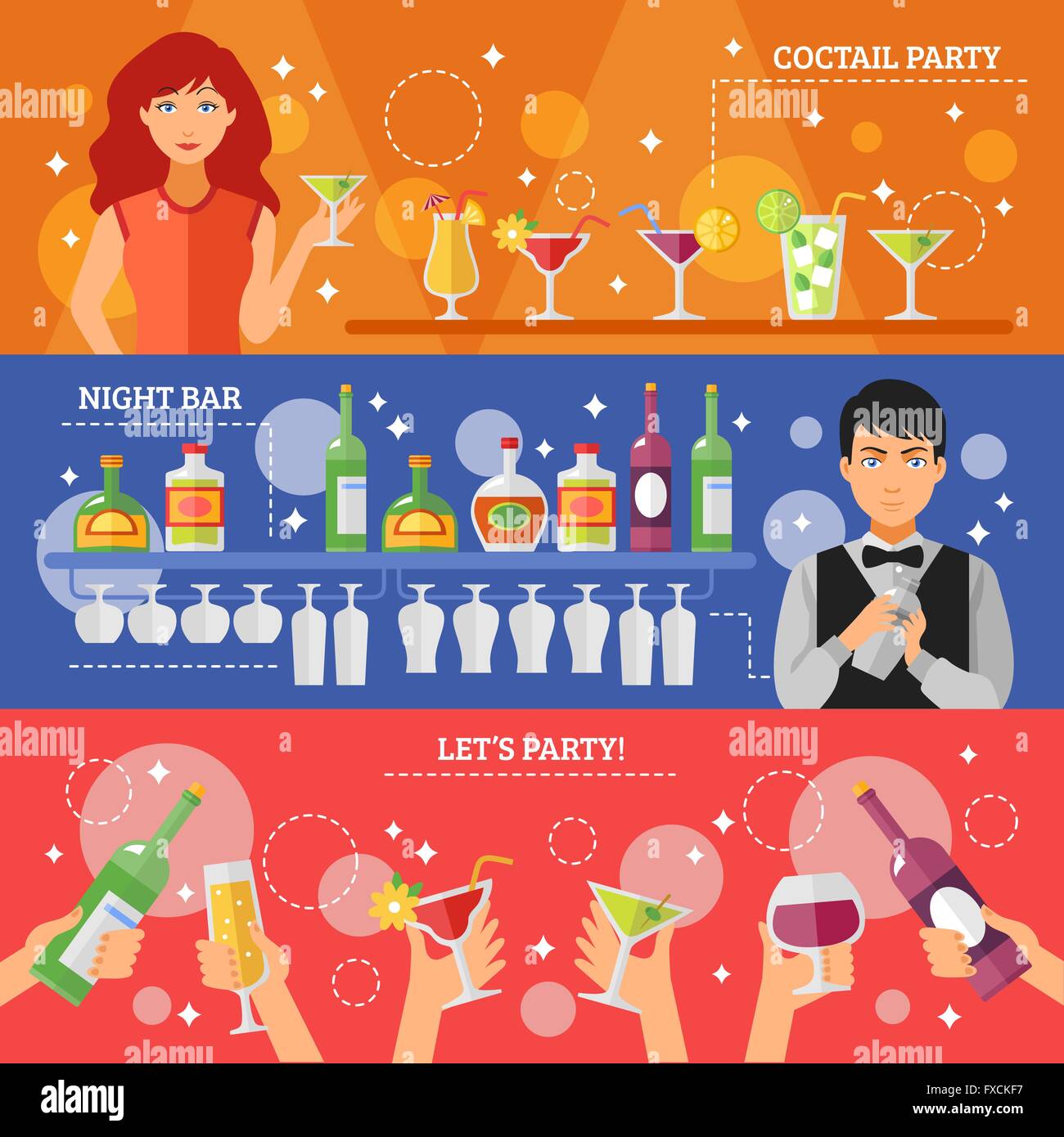 Cocktail Party Night Bar Flat Banners Stock Vector Image & Art - Alamy