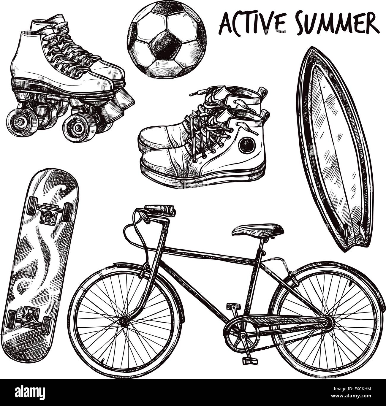 Active Recreation Sketch Set Stock Vector Image & Art - Alamy