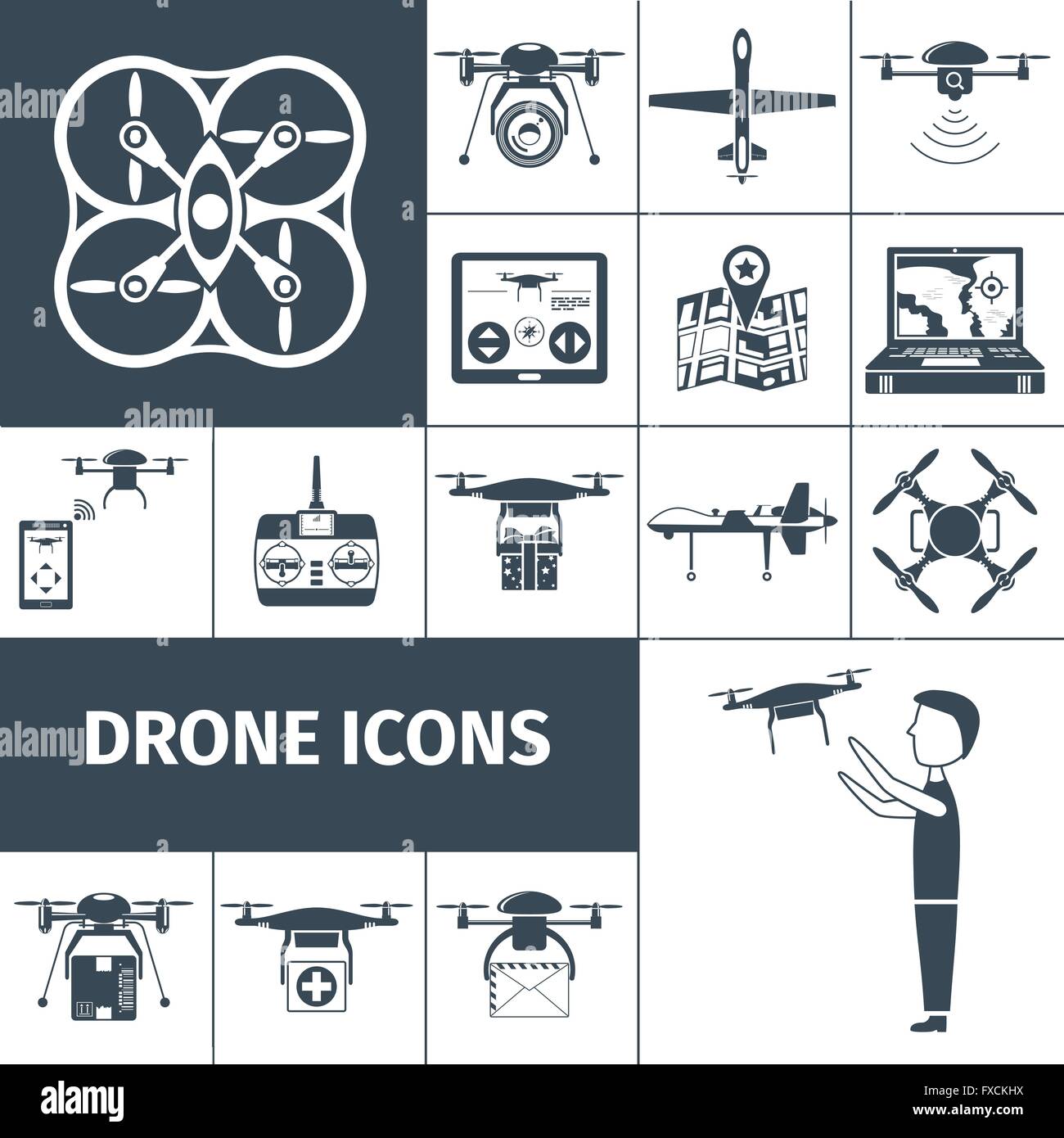 Drone Icons Black Stock Vector Image & Art - Alamy