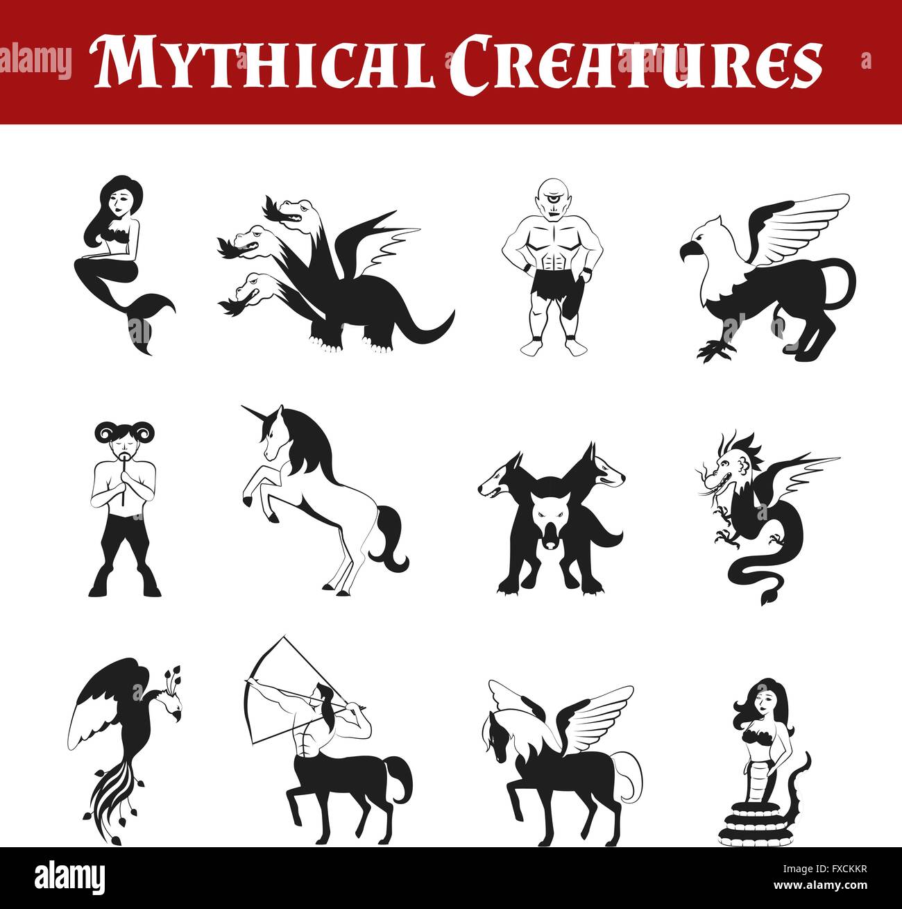 Mythical Creatures Black And White Stock Vector Image & Art - Alamy