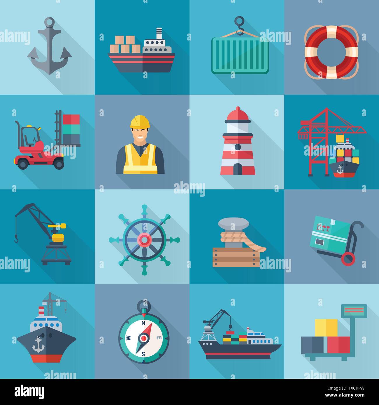 Sea Port Icons Set Stock Vector Image & Art - Alamy