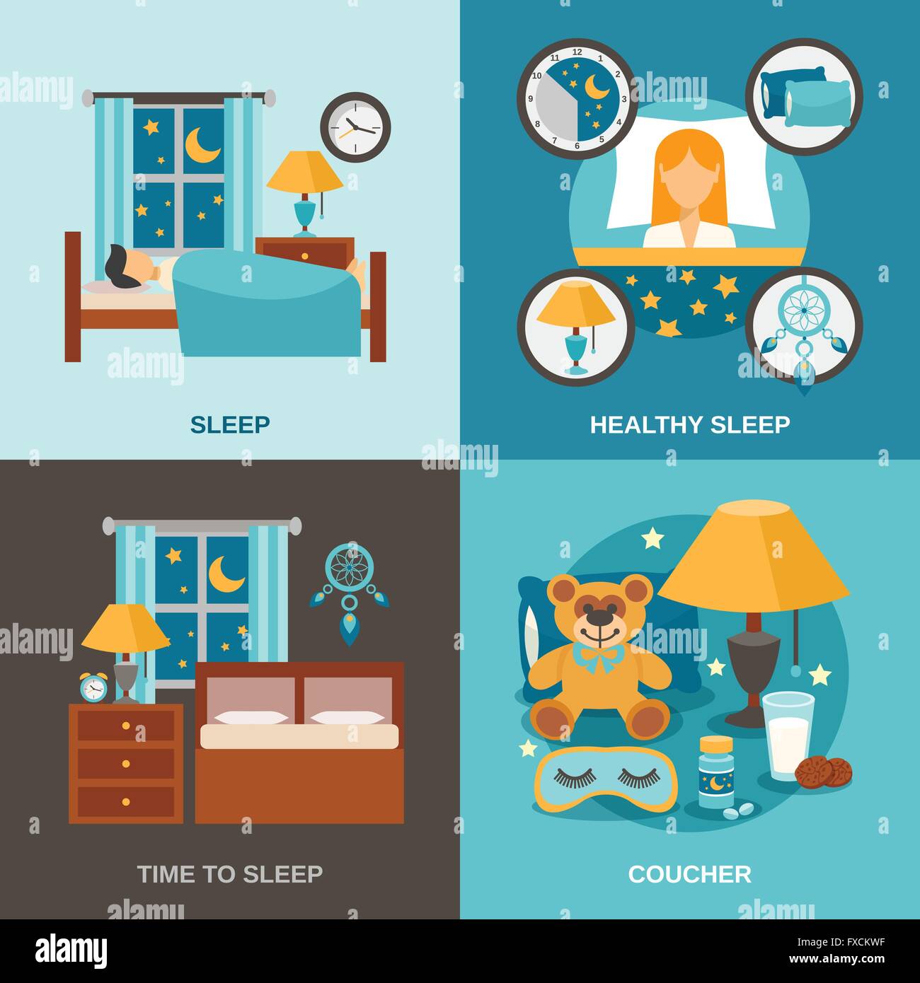 Woman sleep bed clock interior Stock Vector Images - Alamy