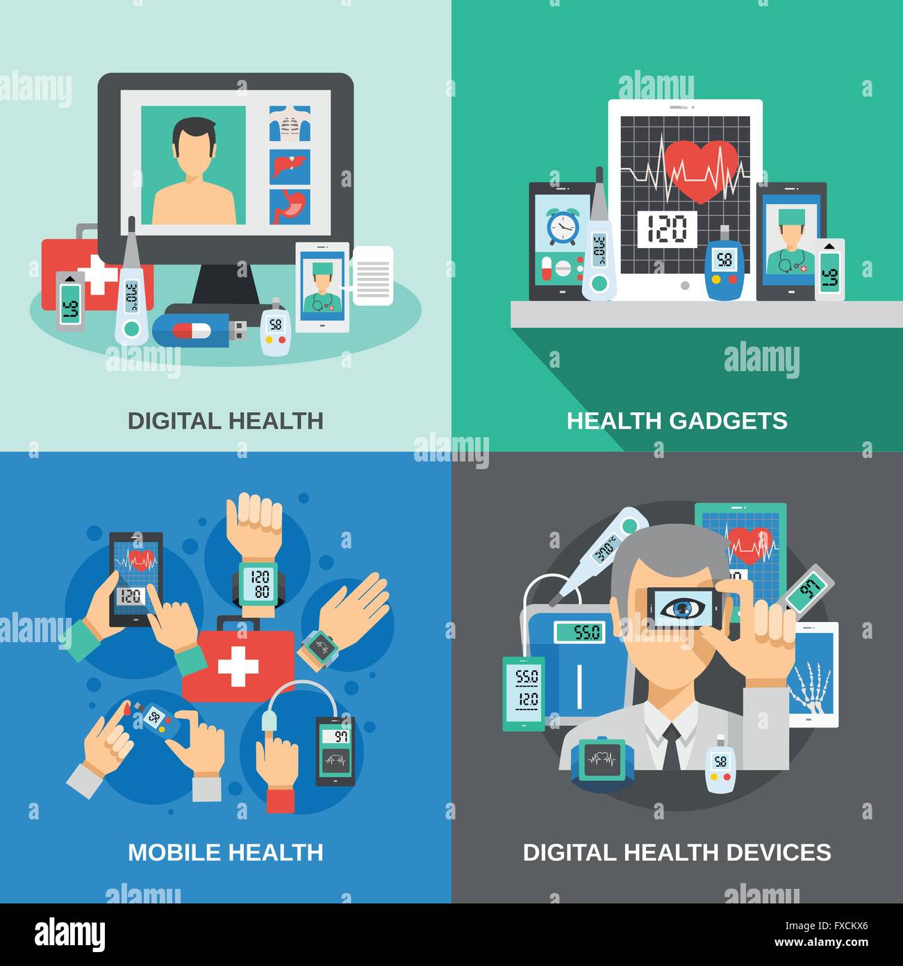 Digital Health Set Stock Vector Image & Art - Alamy
