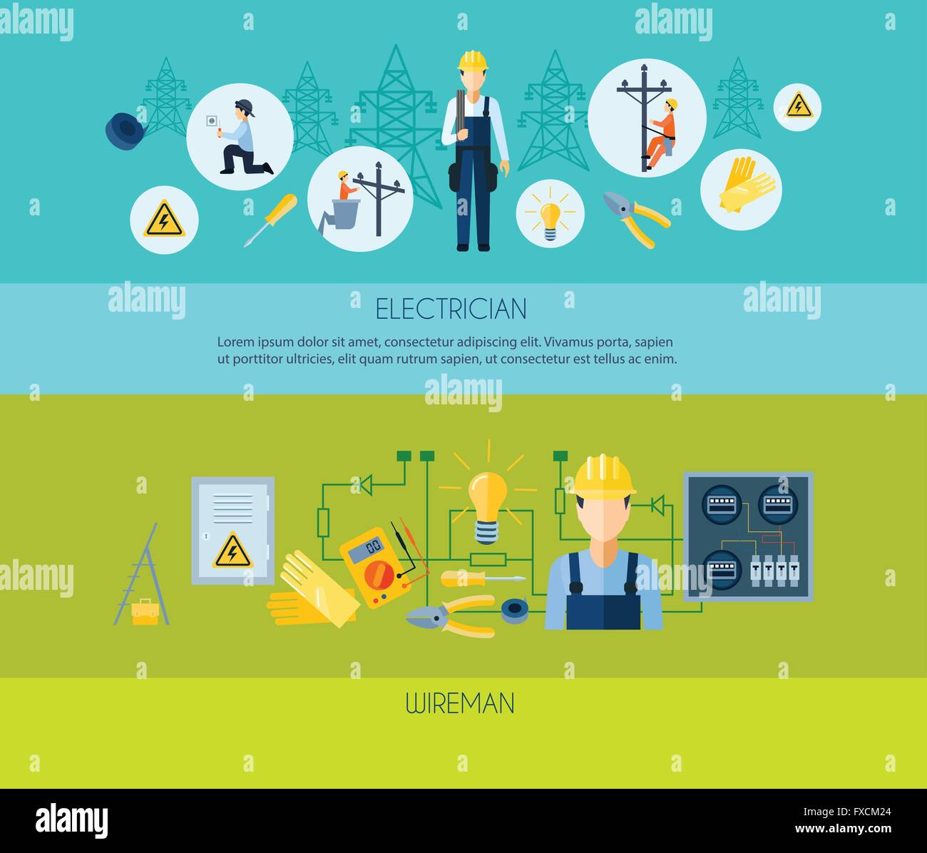 Electricity Flat Horizontal Banners Stock Vector Image & Art - Alamy