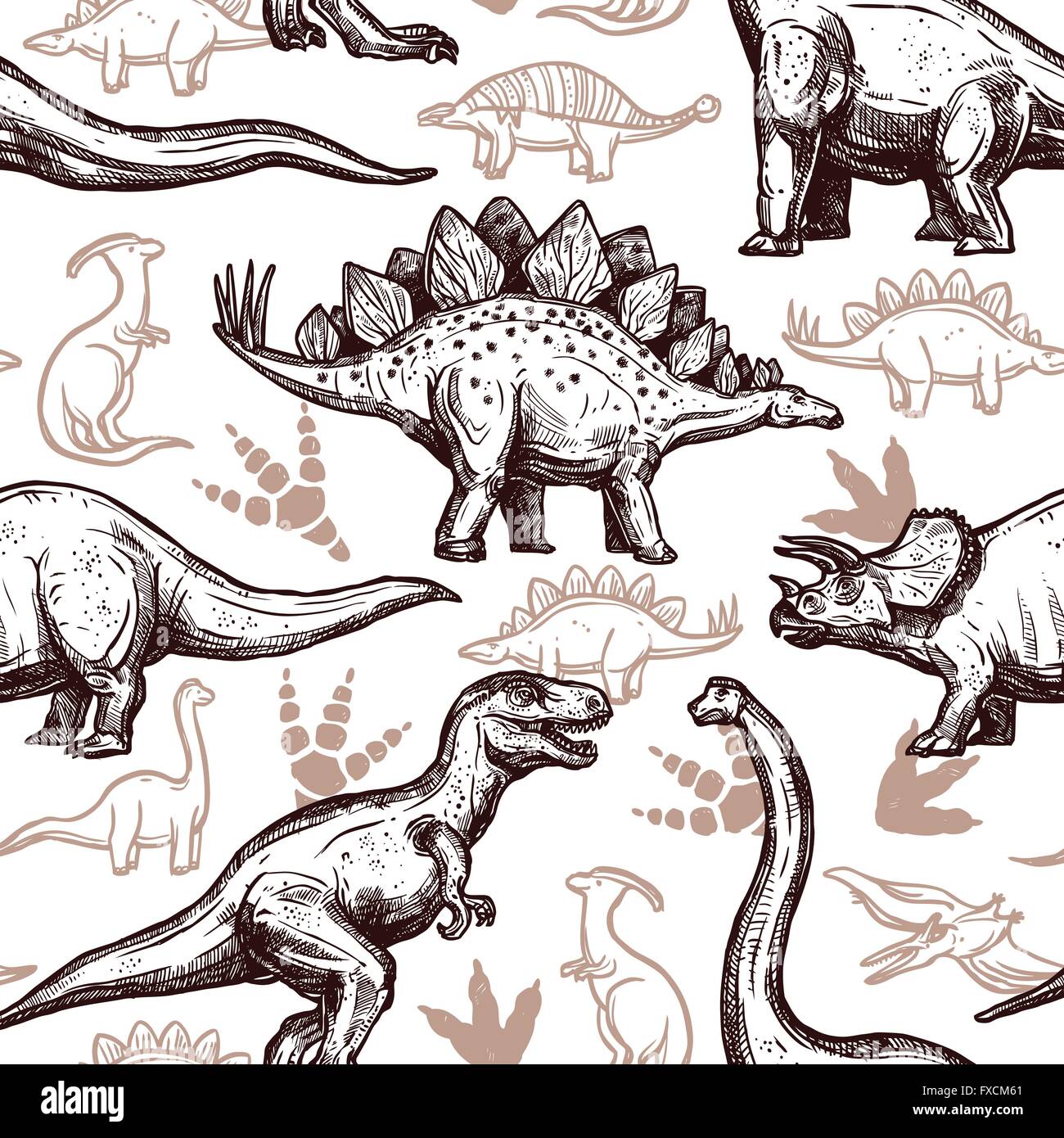 Dinosaurs footprints seamless pattern two-color doodle Stock Vector ...