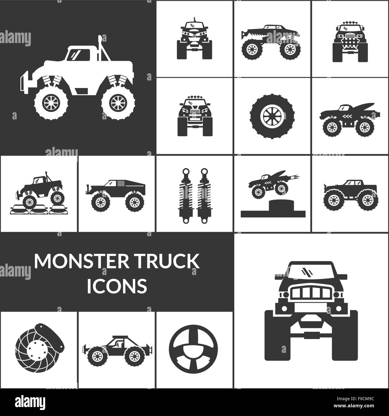 Monster Truck Icons Set Stock Vector Image & Art - Alamy