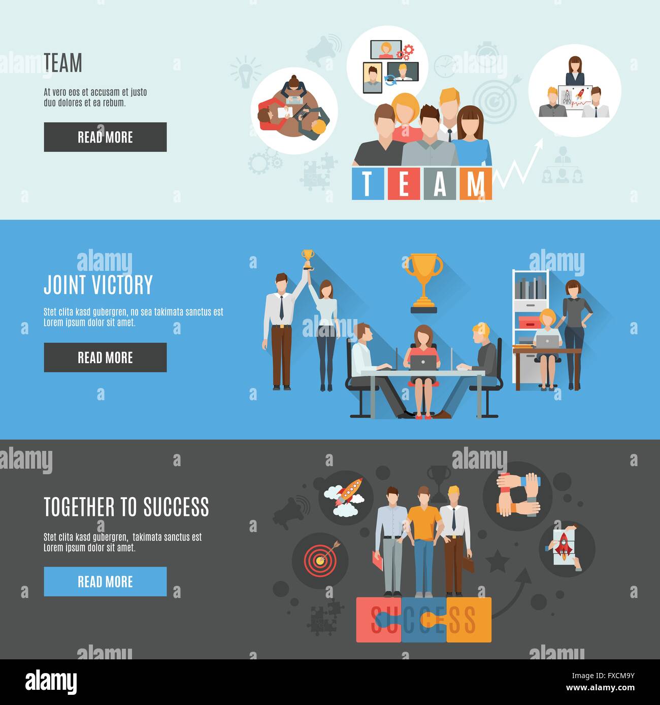 Teamwork management flat interactive horizontal banners Stock Vector ...