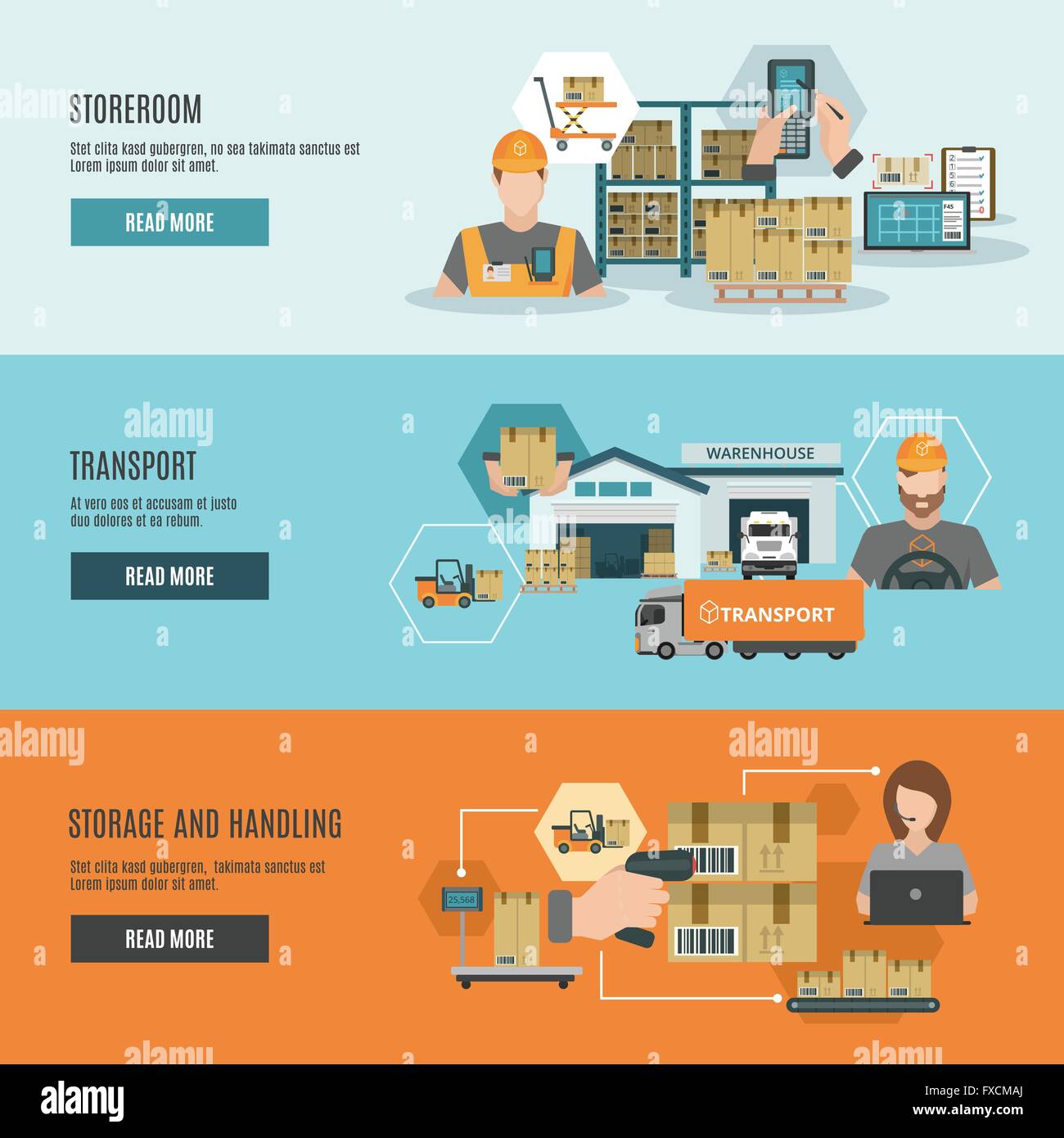 Warehouse storeroom interactive flat banners set Stock Vector Image ...