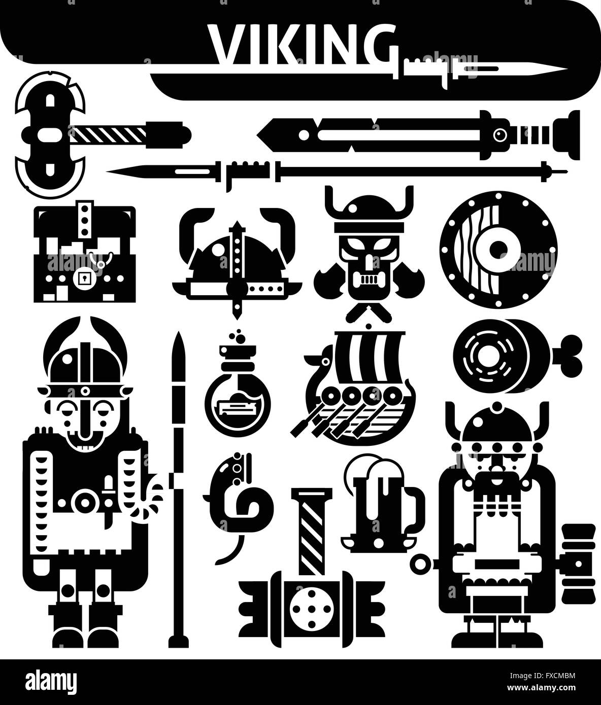 Viking Black White Icons Set Stock Vector Image & Art - Alamy