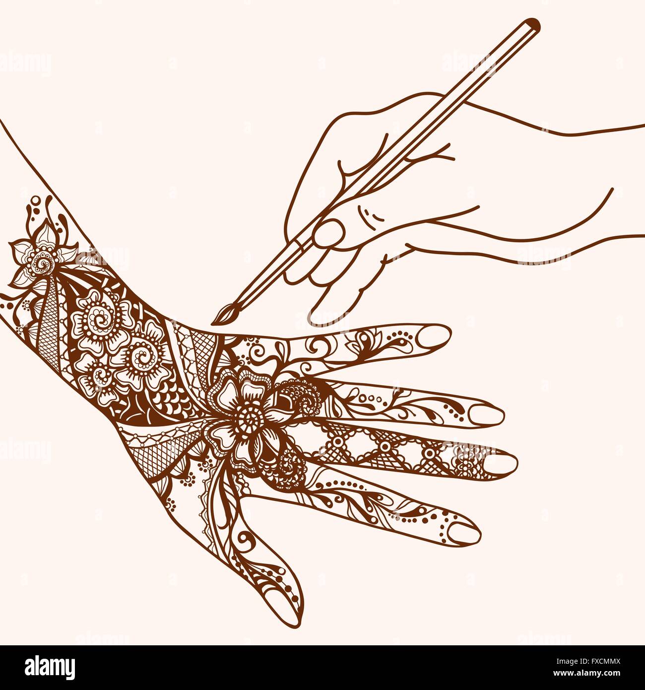Hand Drawing Mehendi Stock Vector Image & Art - Alamy