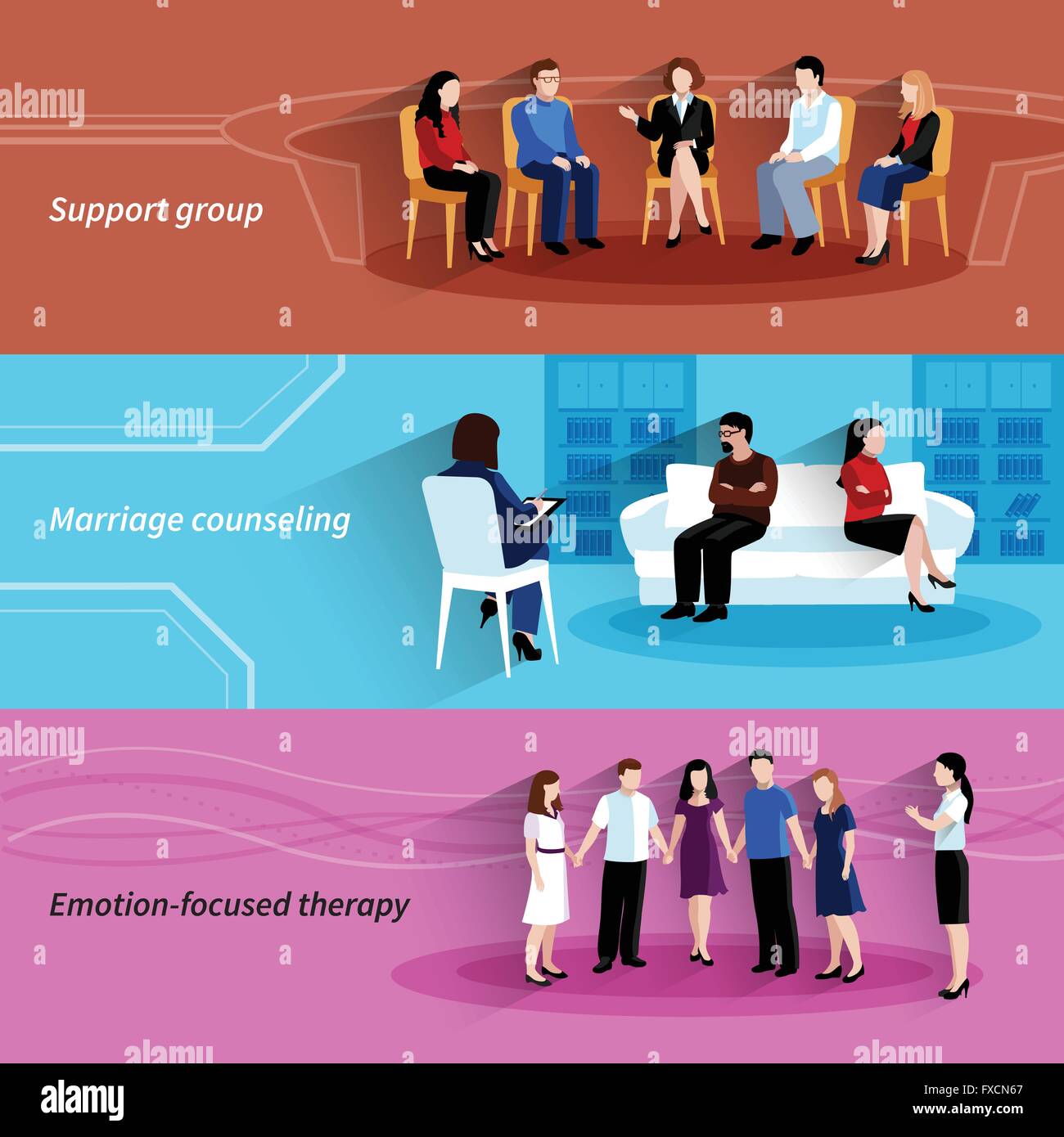 Relationship counseling therapy flat banners set Stock Vector Image ...
