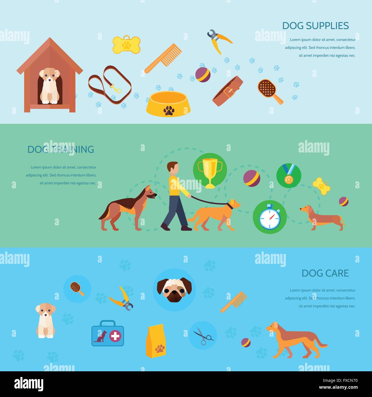 Dog 3 flat horizontal banners set Stock Vector Image & Art - Alamy