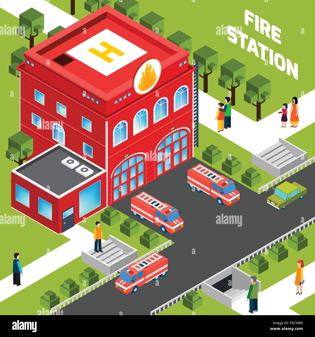 Fire Department Building Isometric Concept Stock Vector Image & Art - Alamy