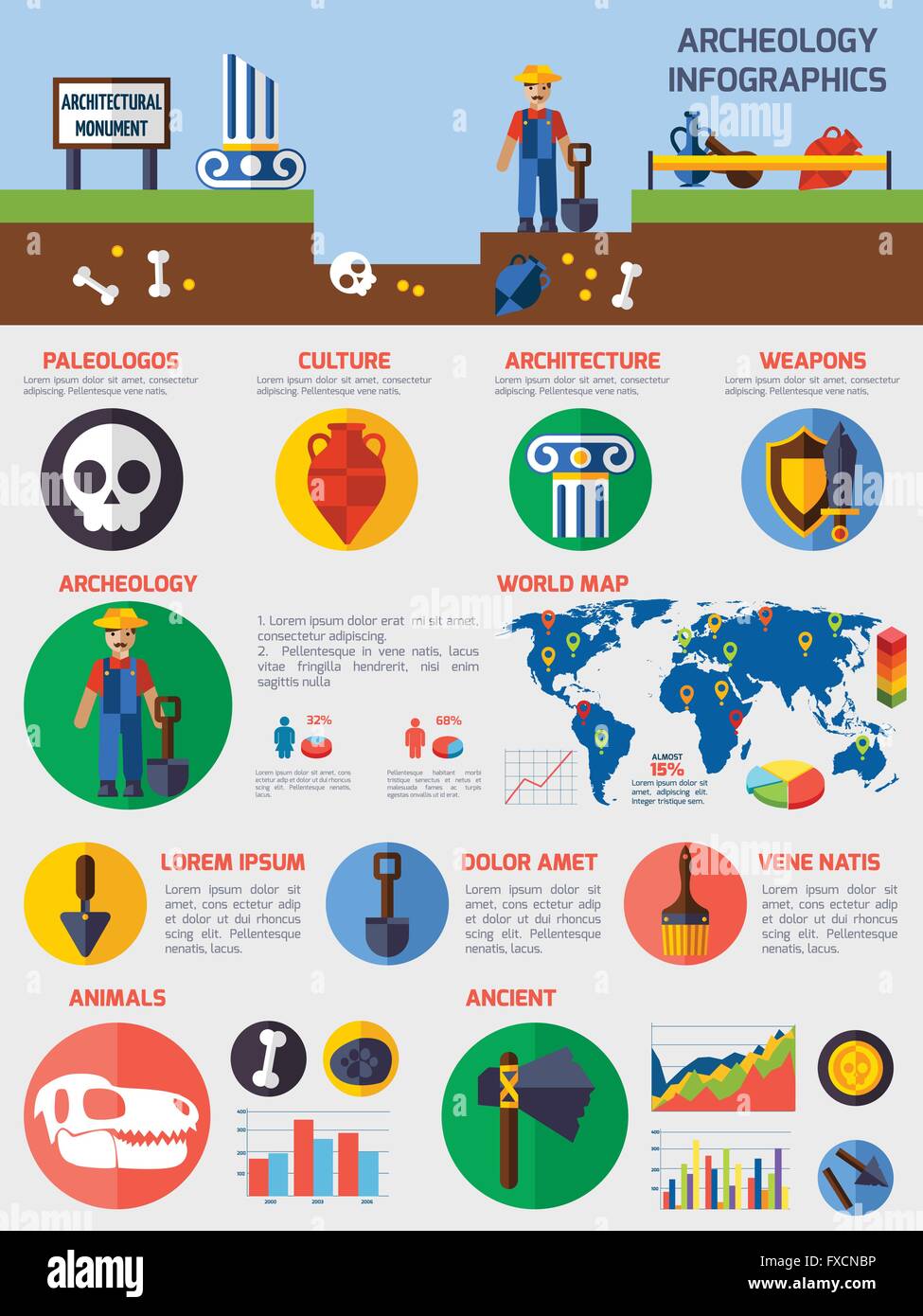 Archeological Infographics With Elements Of Ancient Artefacts Stock ...