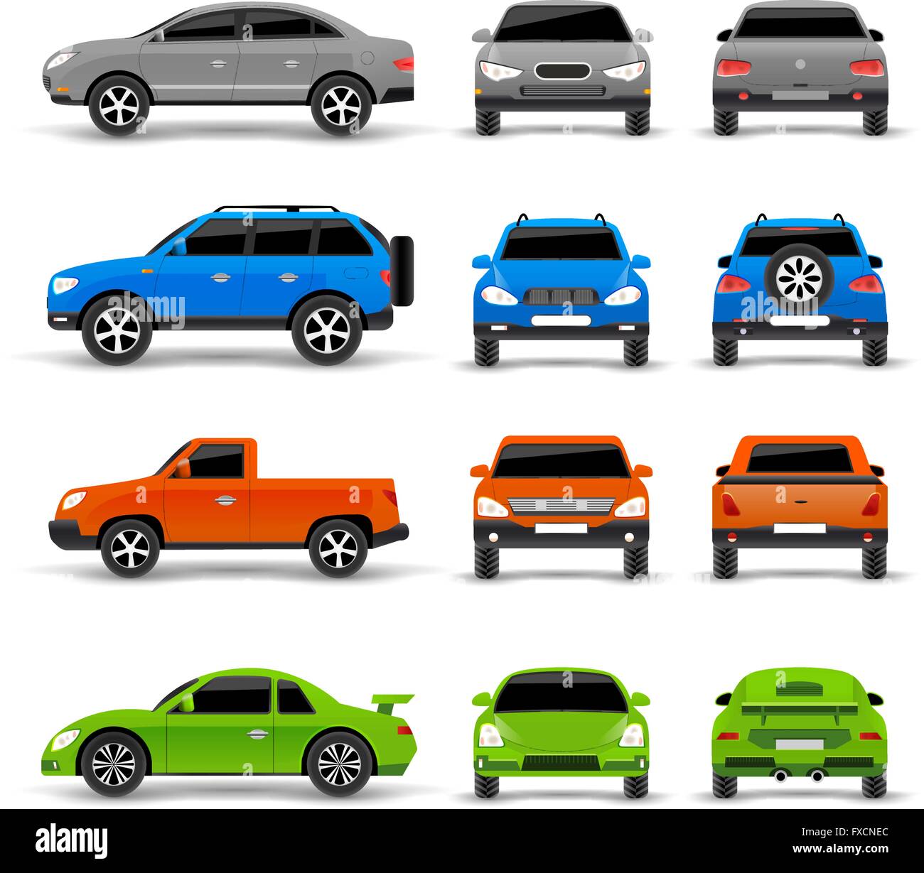Cars Side Front And Back Icons Set Stock Vector Image & Art - Alamy