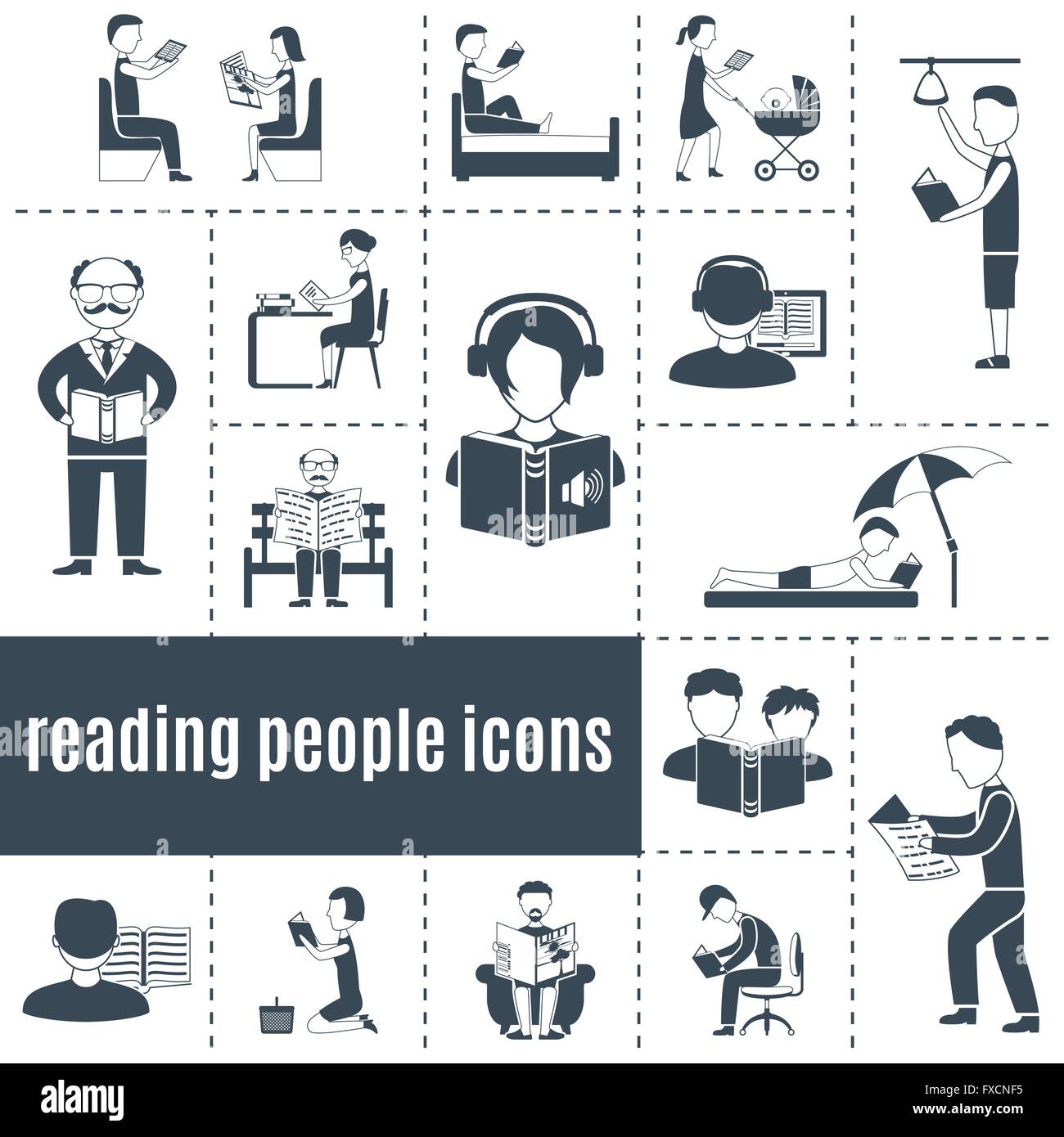 Reading People Icons Set Stock Vector Image & Art - Alamy