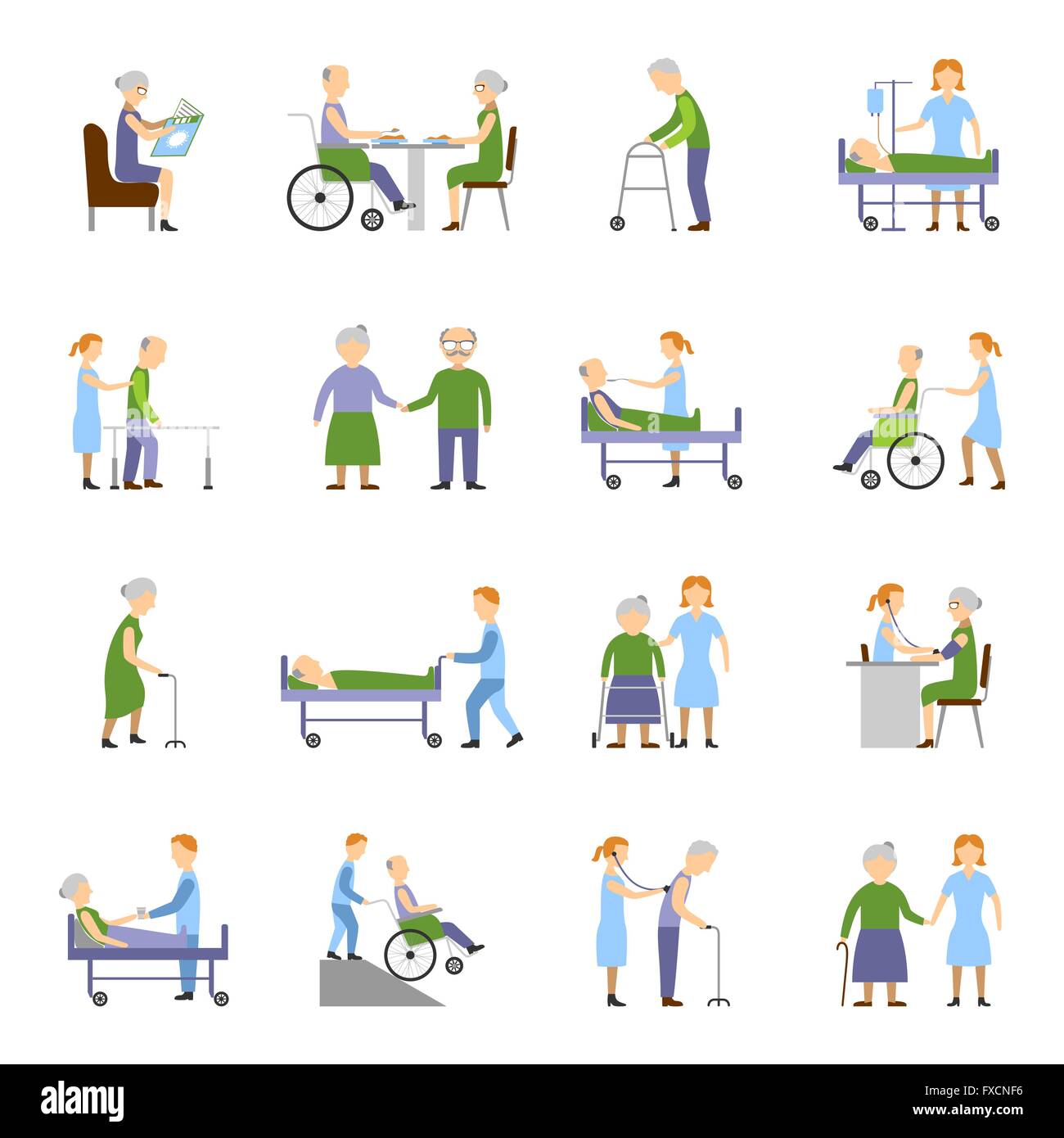 Nursing Elderly People Icons Set Stock Vector Image & Art - Alamy