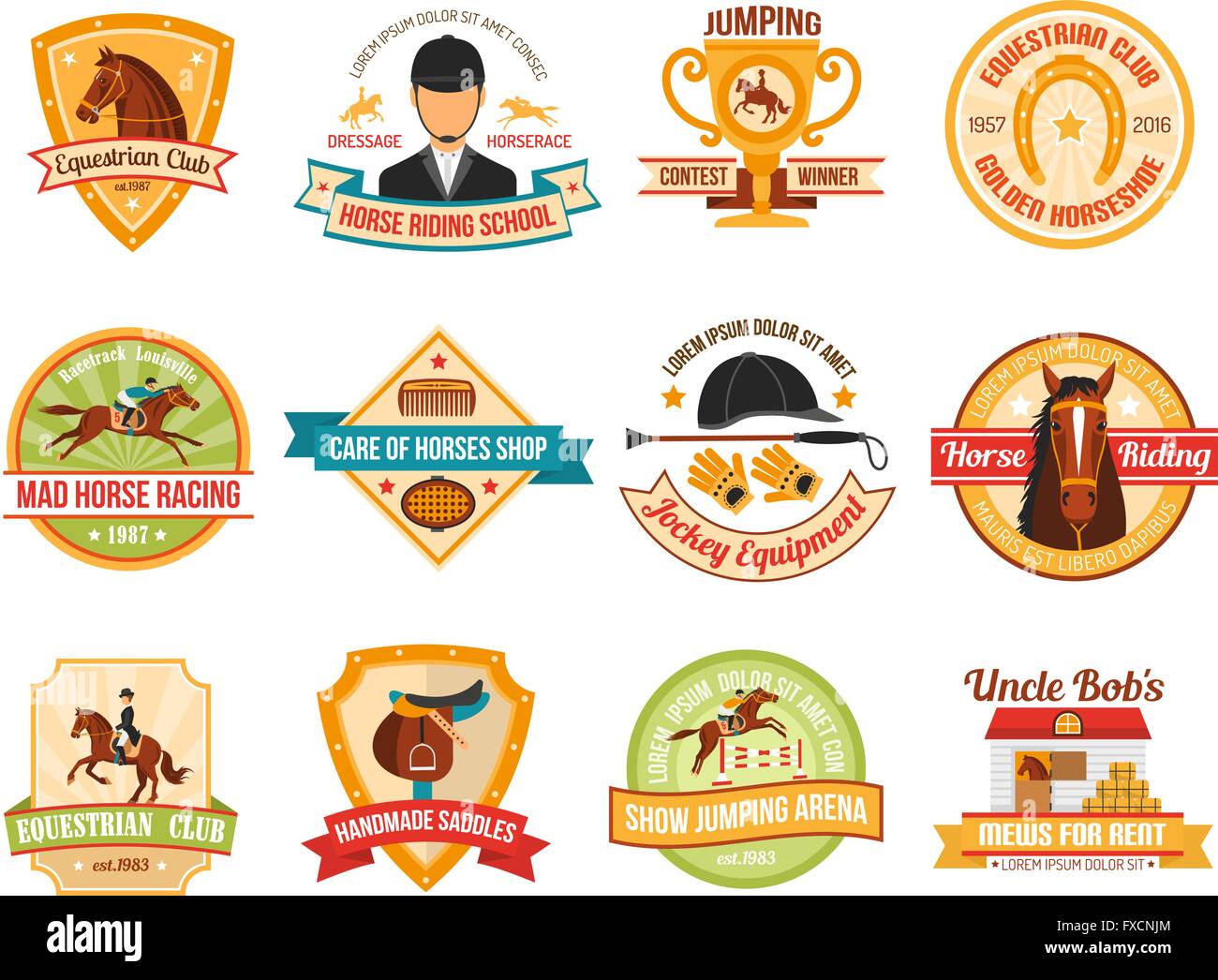 Horse Sport Color Emblems Set Stock Vector Image & Art - Alamy