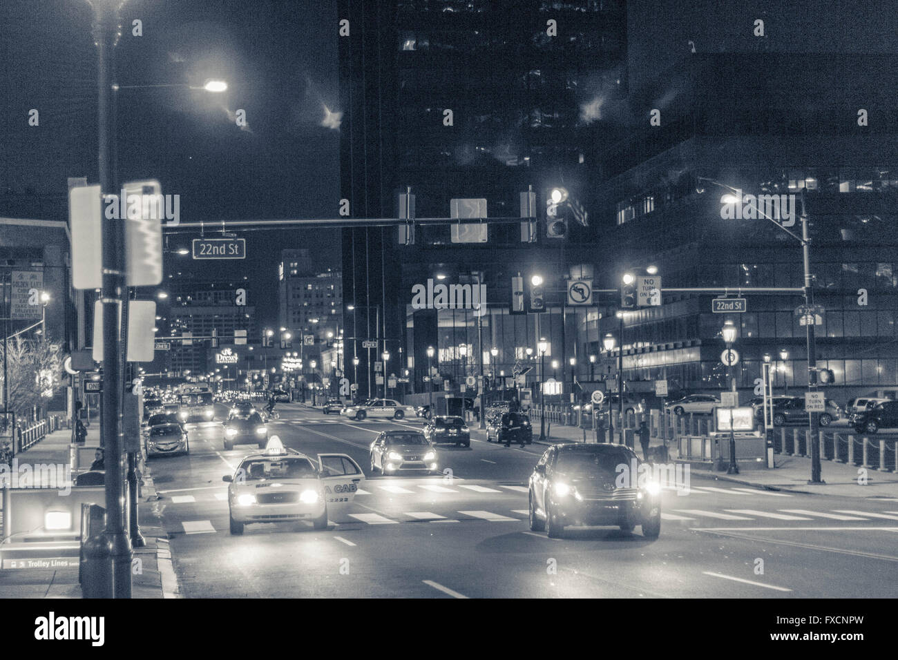 A busy street at night time in Philadelphia Stock Photo - Alamy