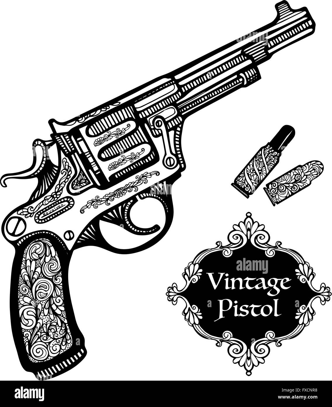 Hand Drawn Retro Pistols Stock Vector Image & Art - Alamy