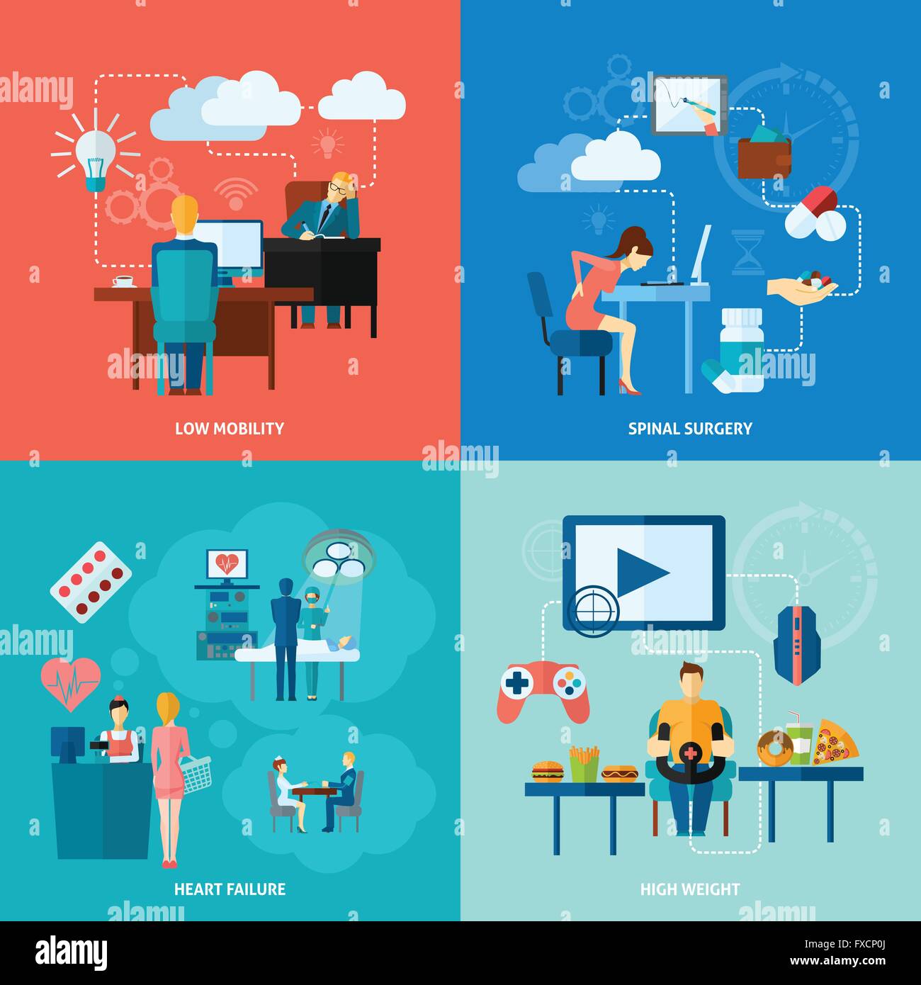 Sedentary infographics set hi-res stock photography and images - Alamy