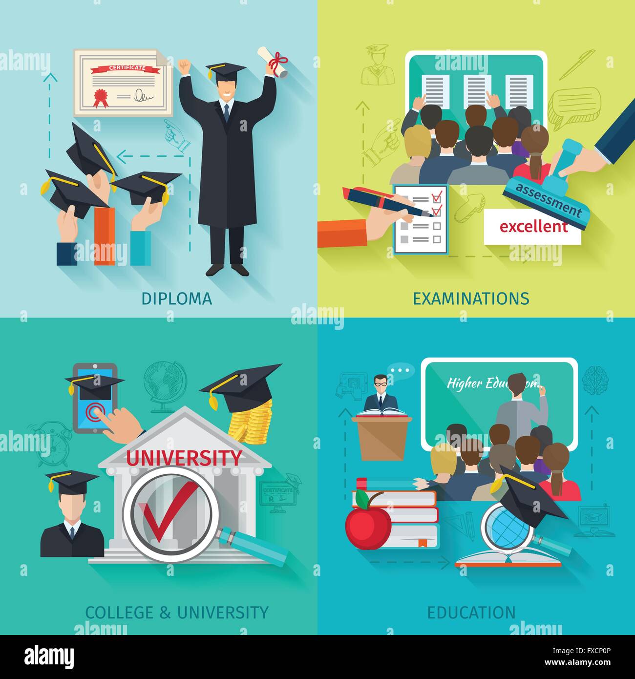 Higher Education Flat Set Stock Vector Image & Art - Alamy