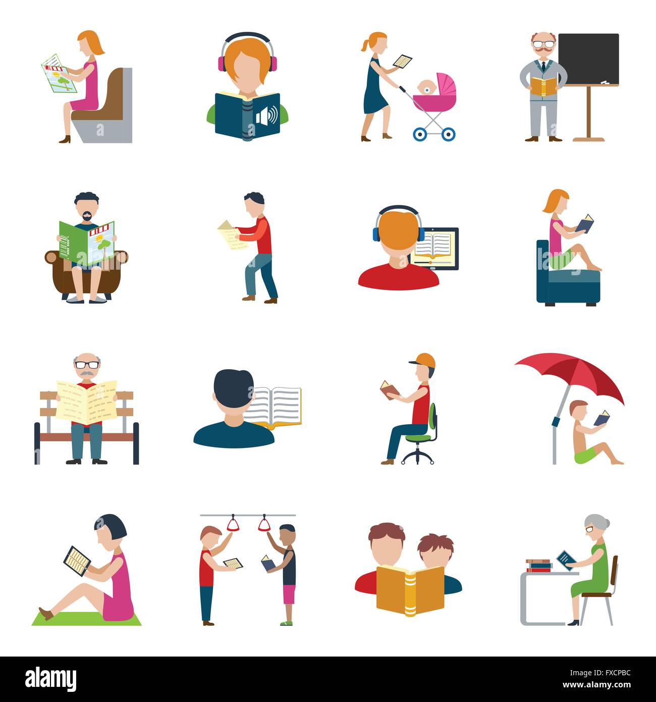 People Reading Icons Set Stock Vector Image & Art - Alamy