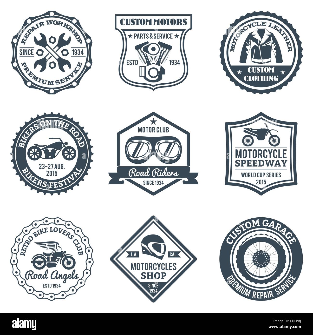 Motorcycle Labels Black Stock Vector Image & Art - Alamy
