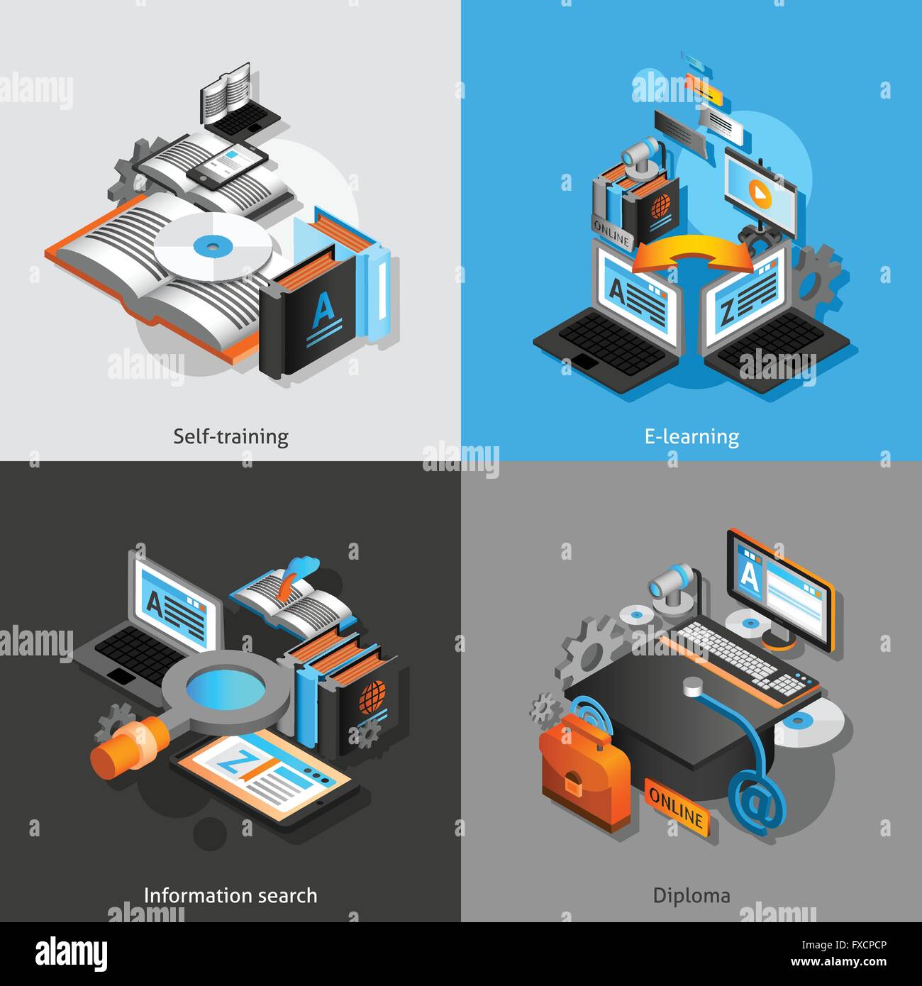 E-learning Isometric Set Stock Vector Image & Art - Alamy