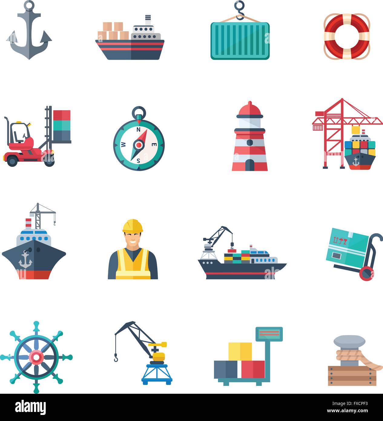 Sea Port Icons Set Stock Vector Image & Art - Alamy