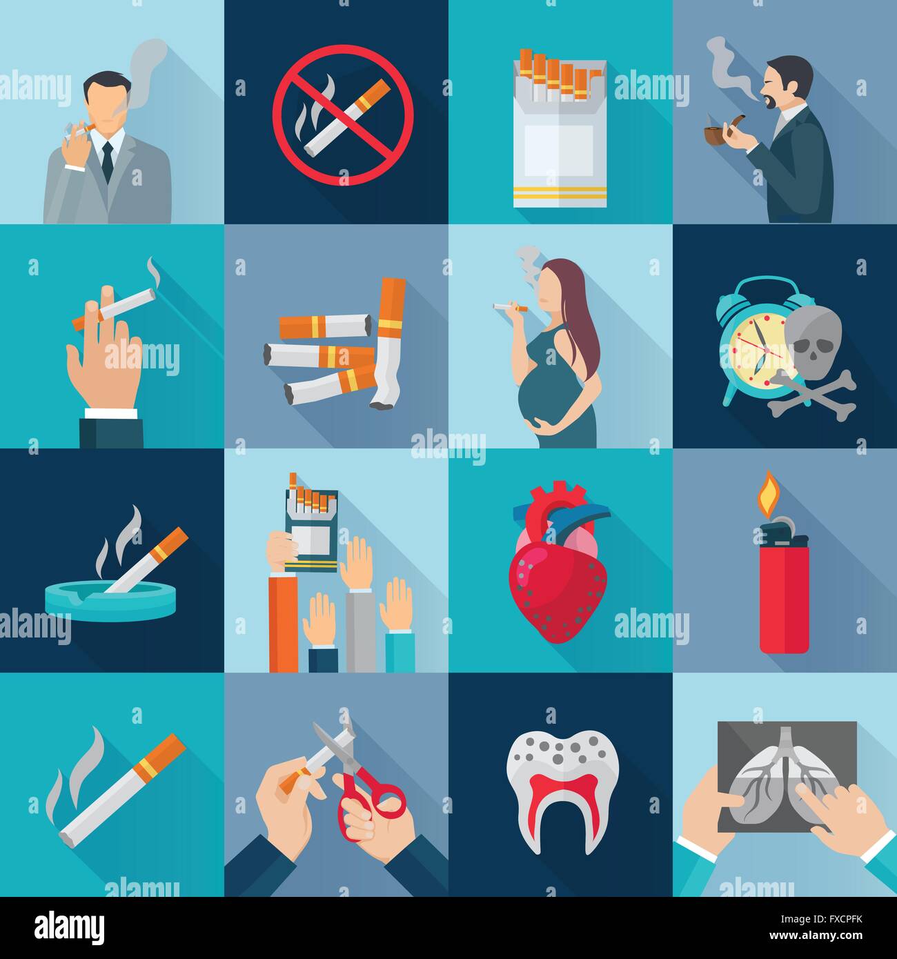 Smoking Flat Icons Set Stock Vector Image & Art - Alamy