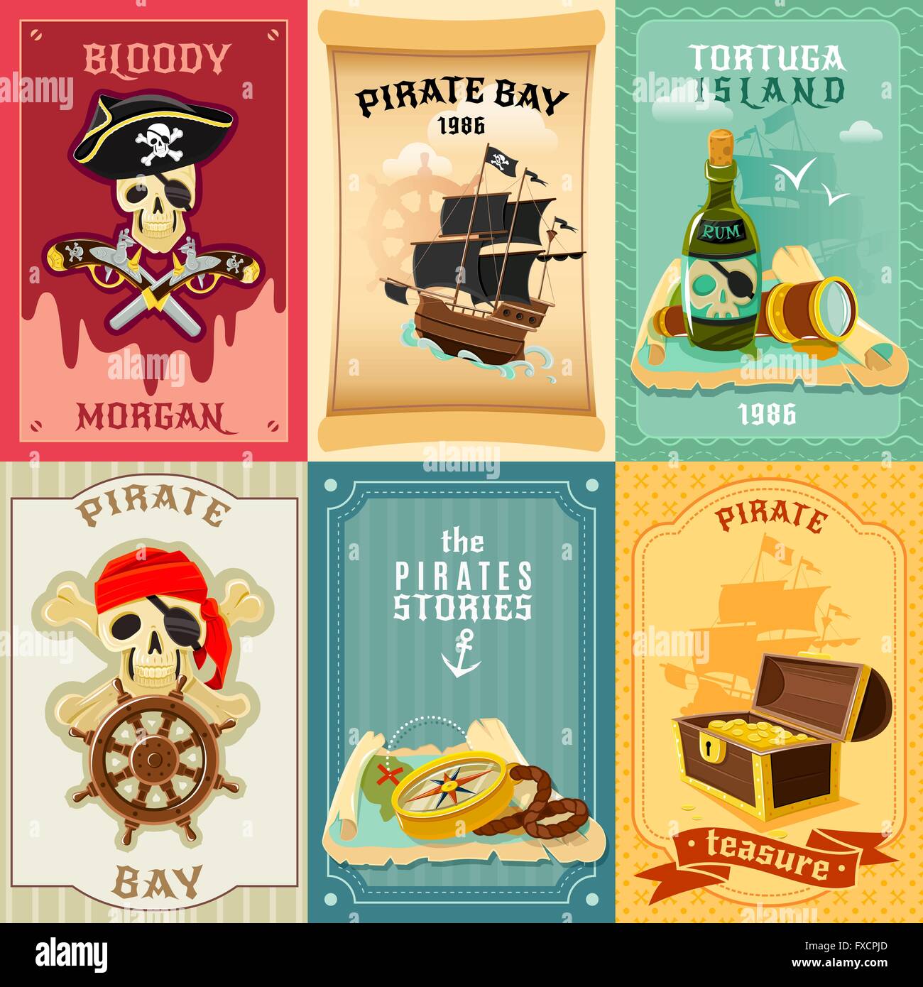 Pirate flat icons composition poster Stock Vector Image & Art - Alamy