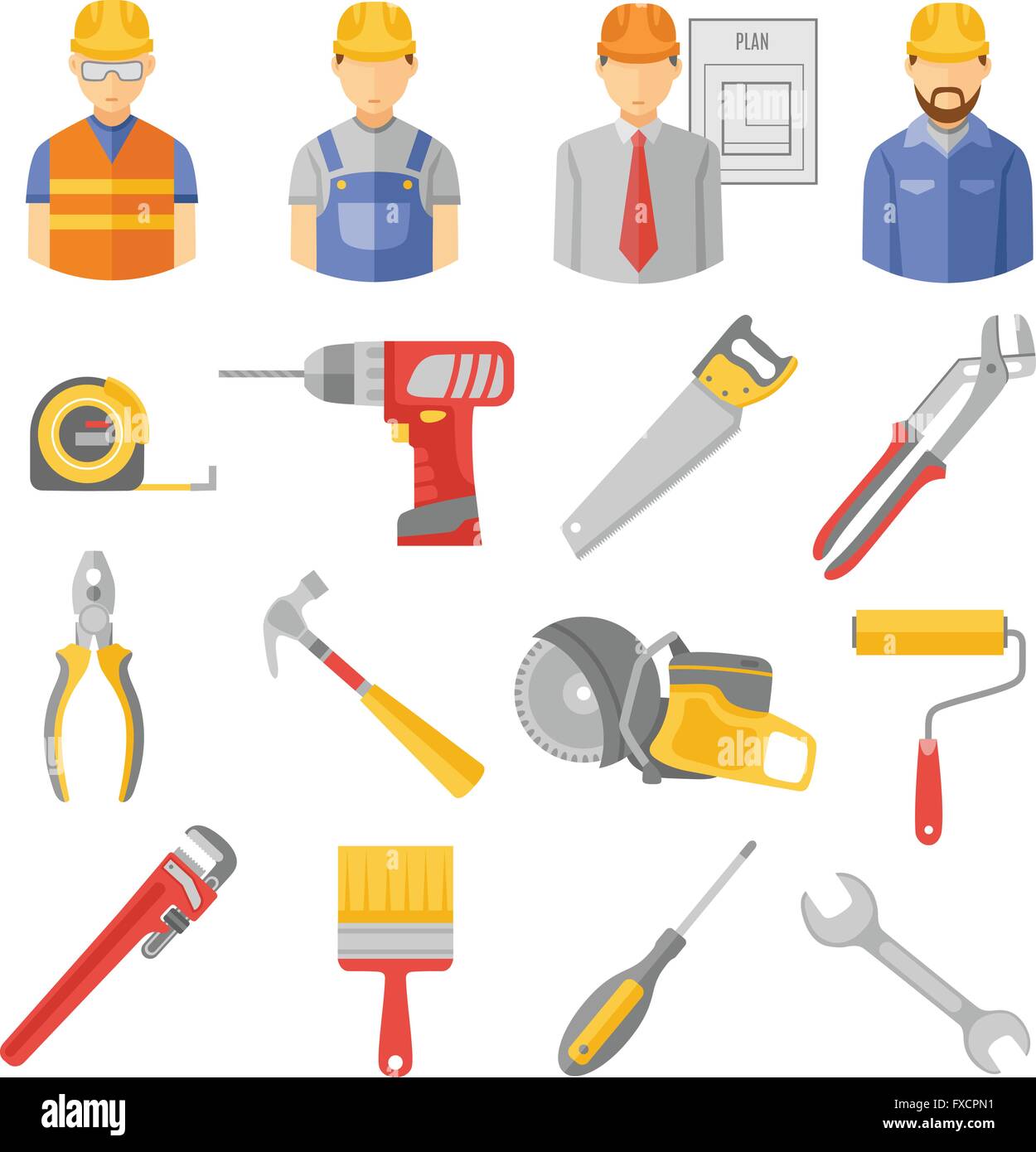 Construction workers tools flat icons set Stock Vector Image & Art - Alamy