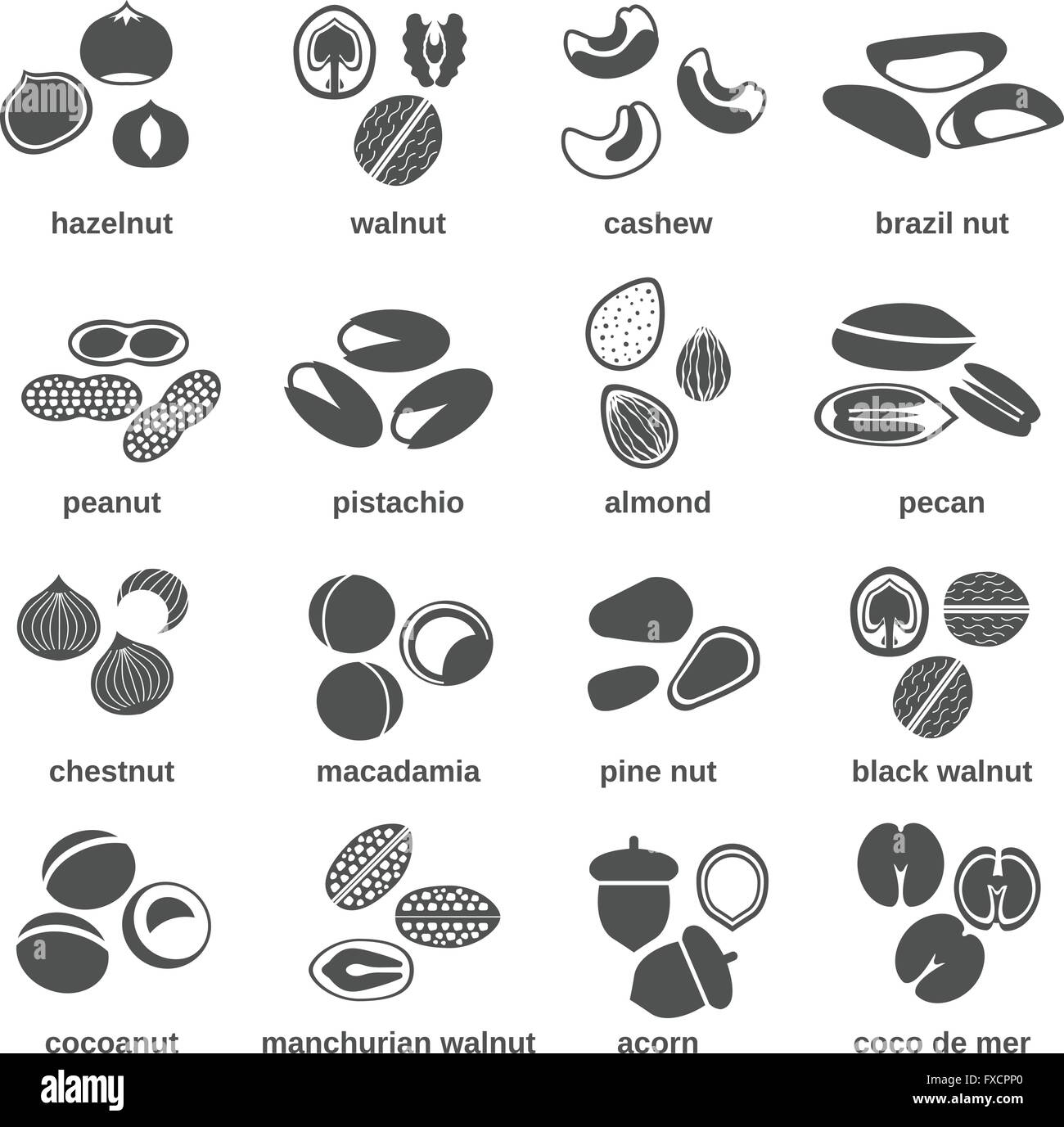 Nut Icons Black Stock Vector Image & Art - Alamy