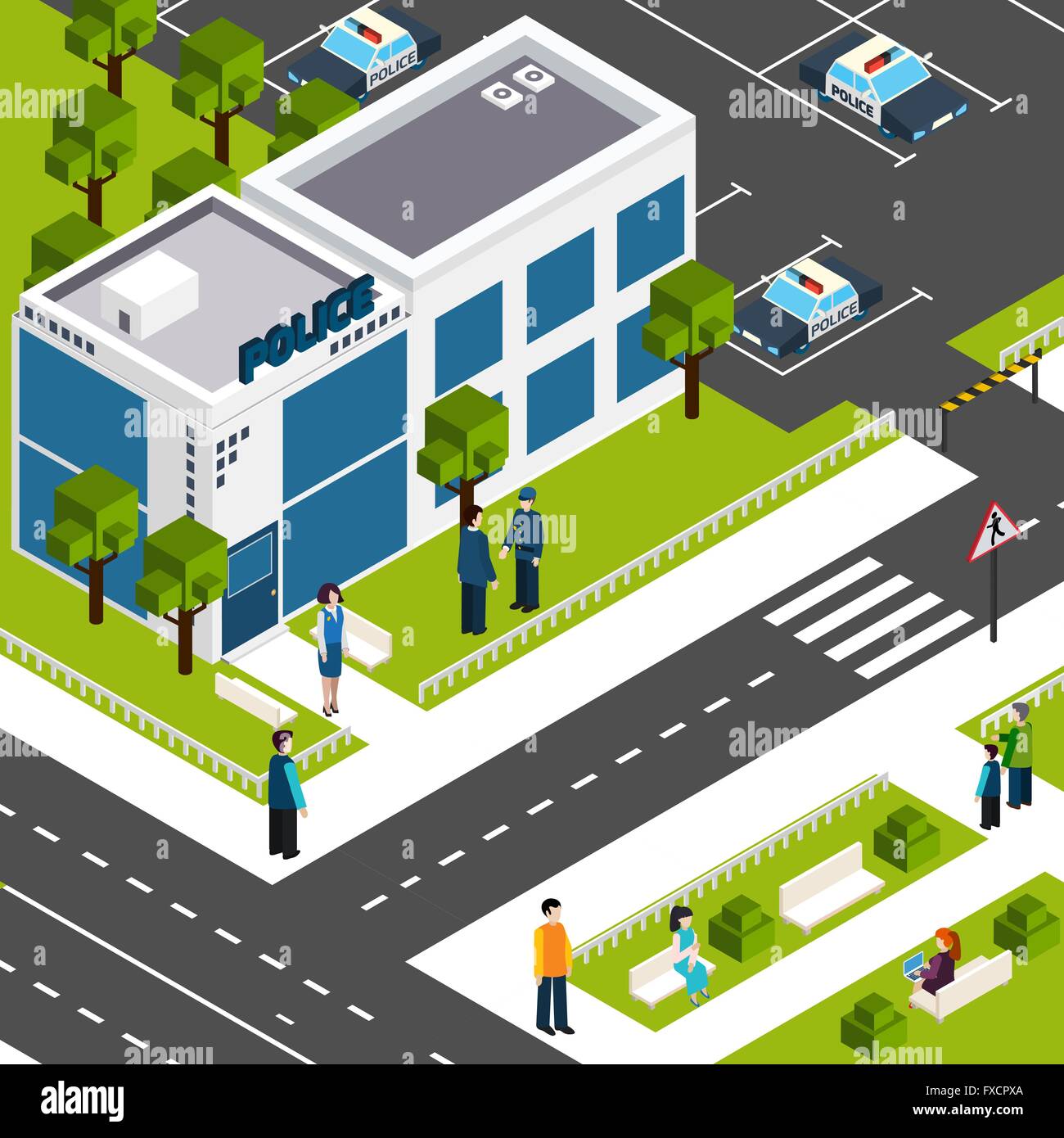 Police department station isometric poster Stock Vector Image & Art - Alamy