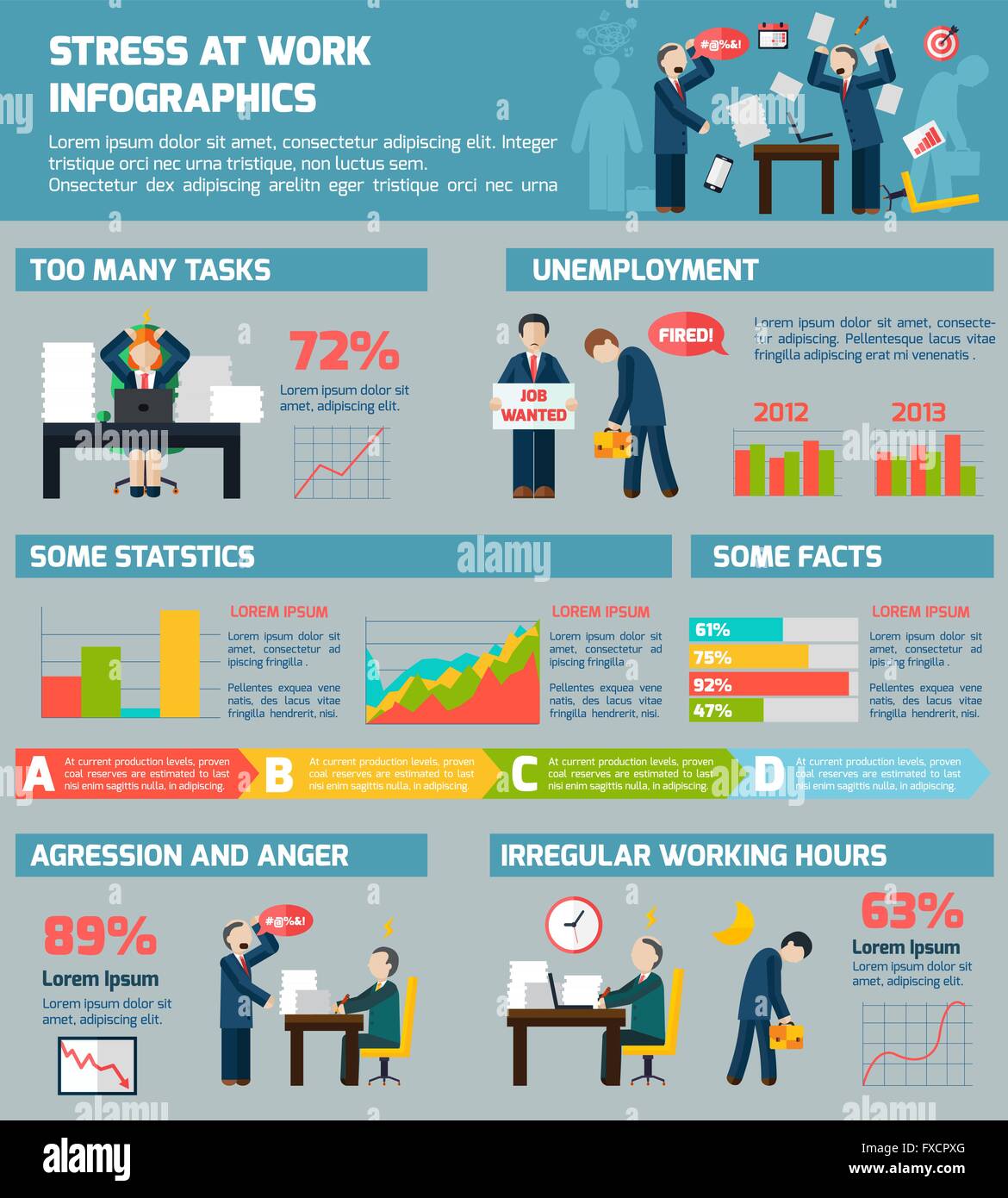 Workrelated stress and depression infographic report Stock Vector Image ...