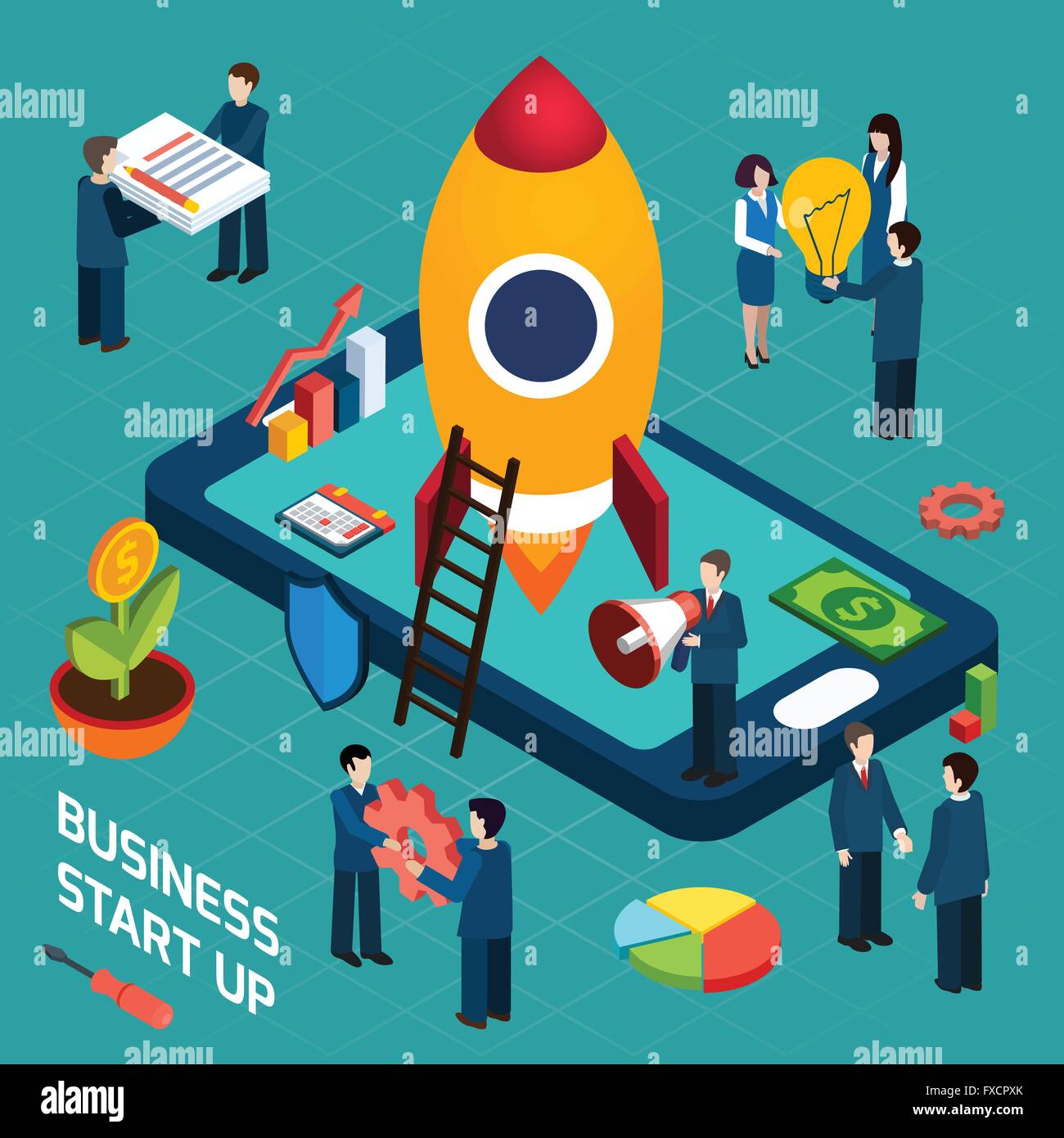 Business startup launch concept isometric poster Stock Vector Image ...