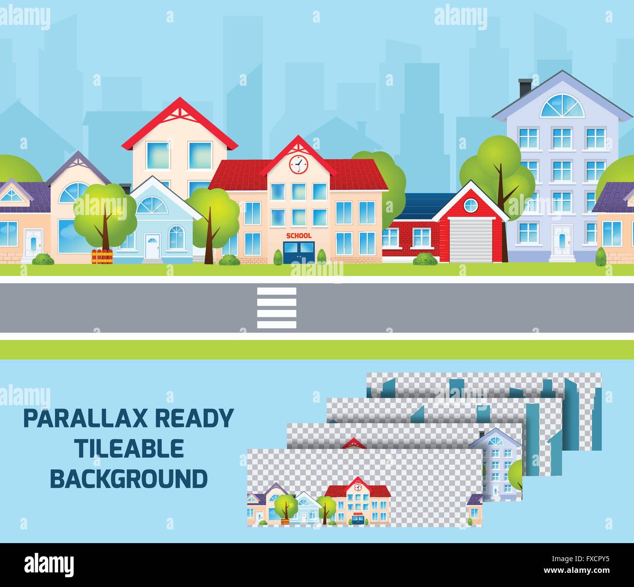 Daylight cityscape parallax effect background tileable Stock Vector ...
