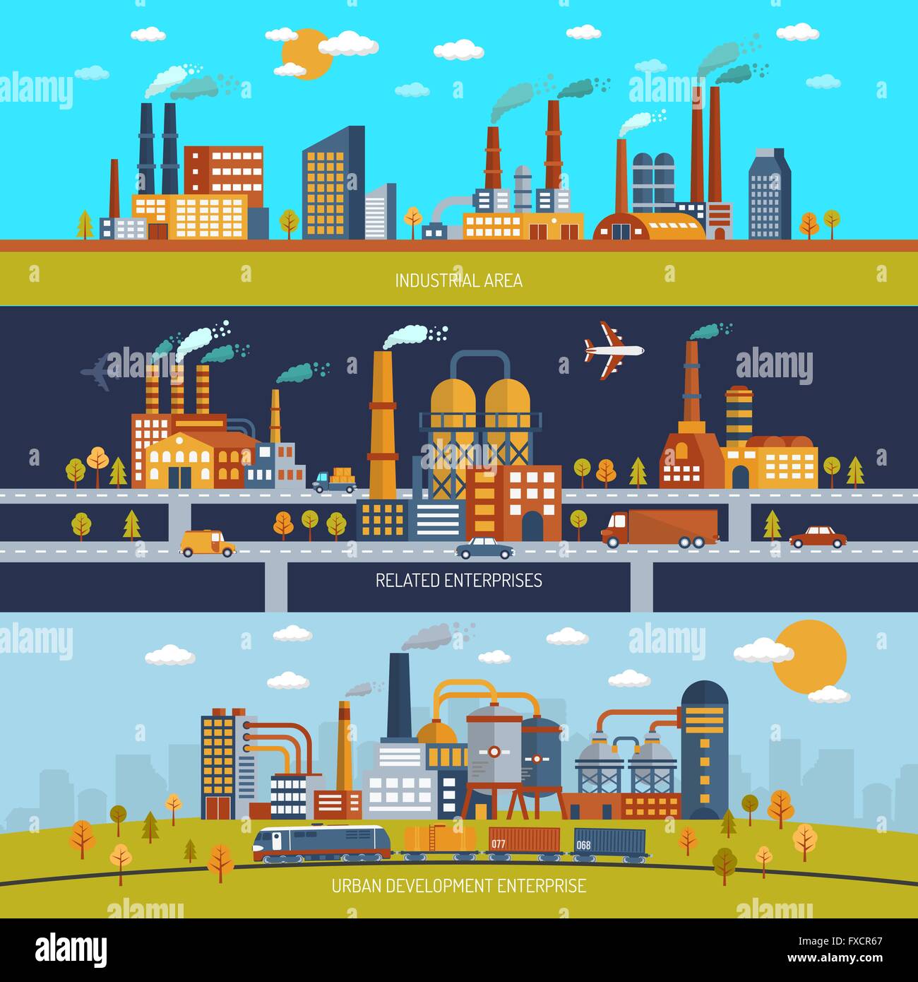 Factory Banner Set Stock Vector Image & Art - Alamy