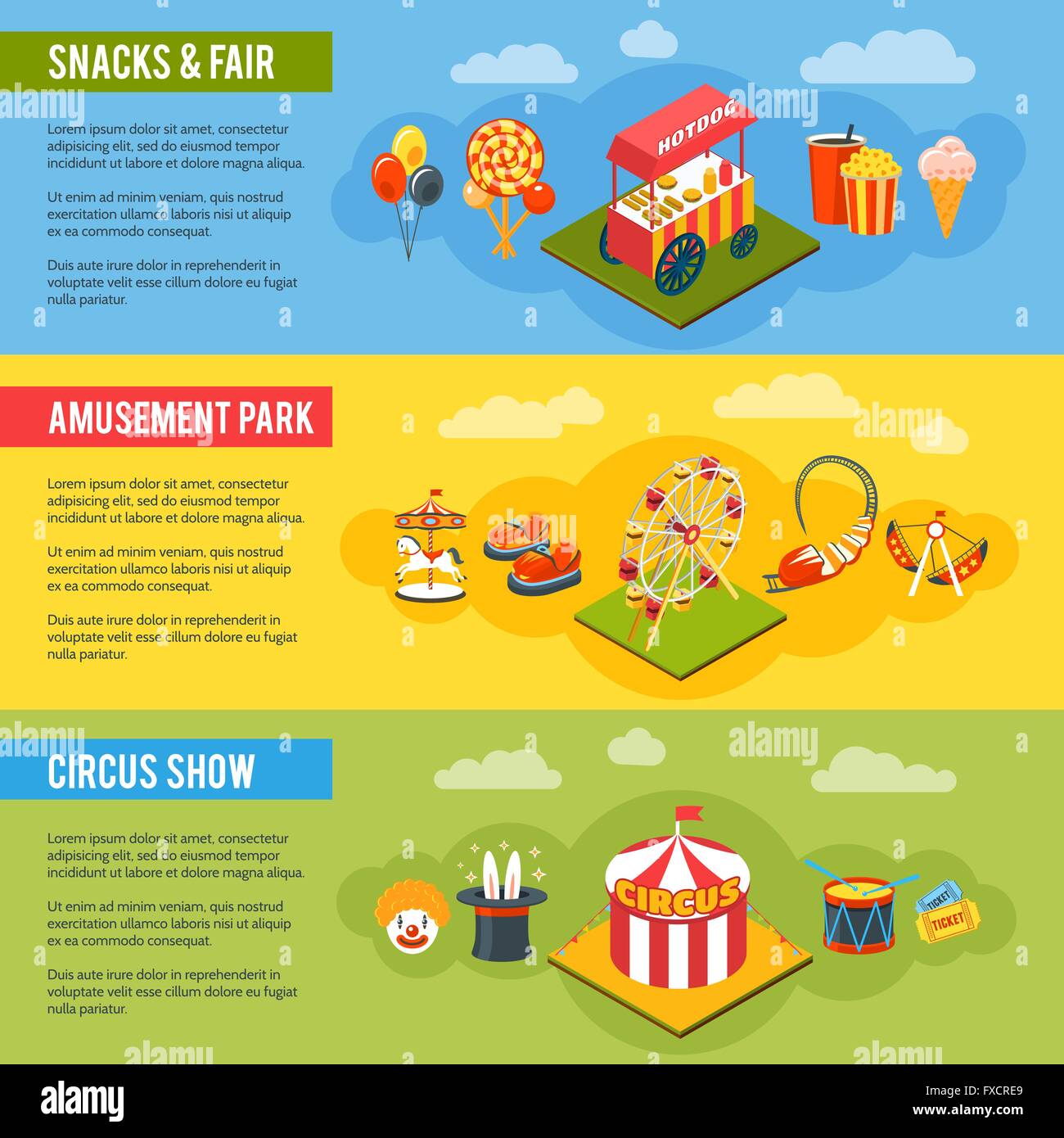 Carnival circus concept flat banners set Stock Vector Image & Art - Alamy