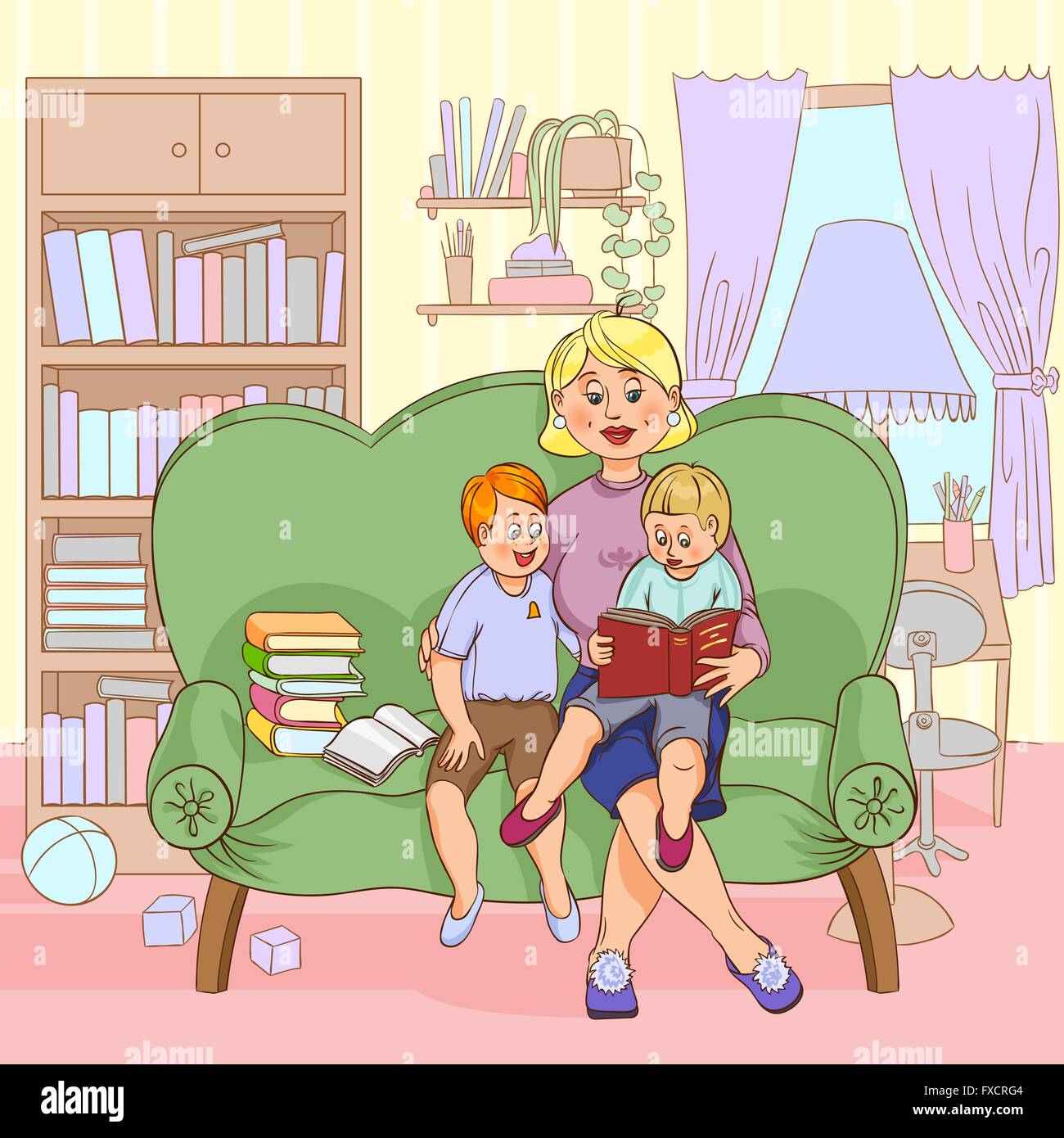 Family Reading Cartoon Illustration Stock Vector Image & Art - Alamy