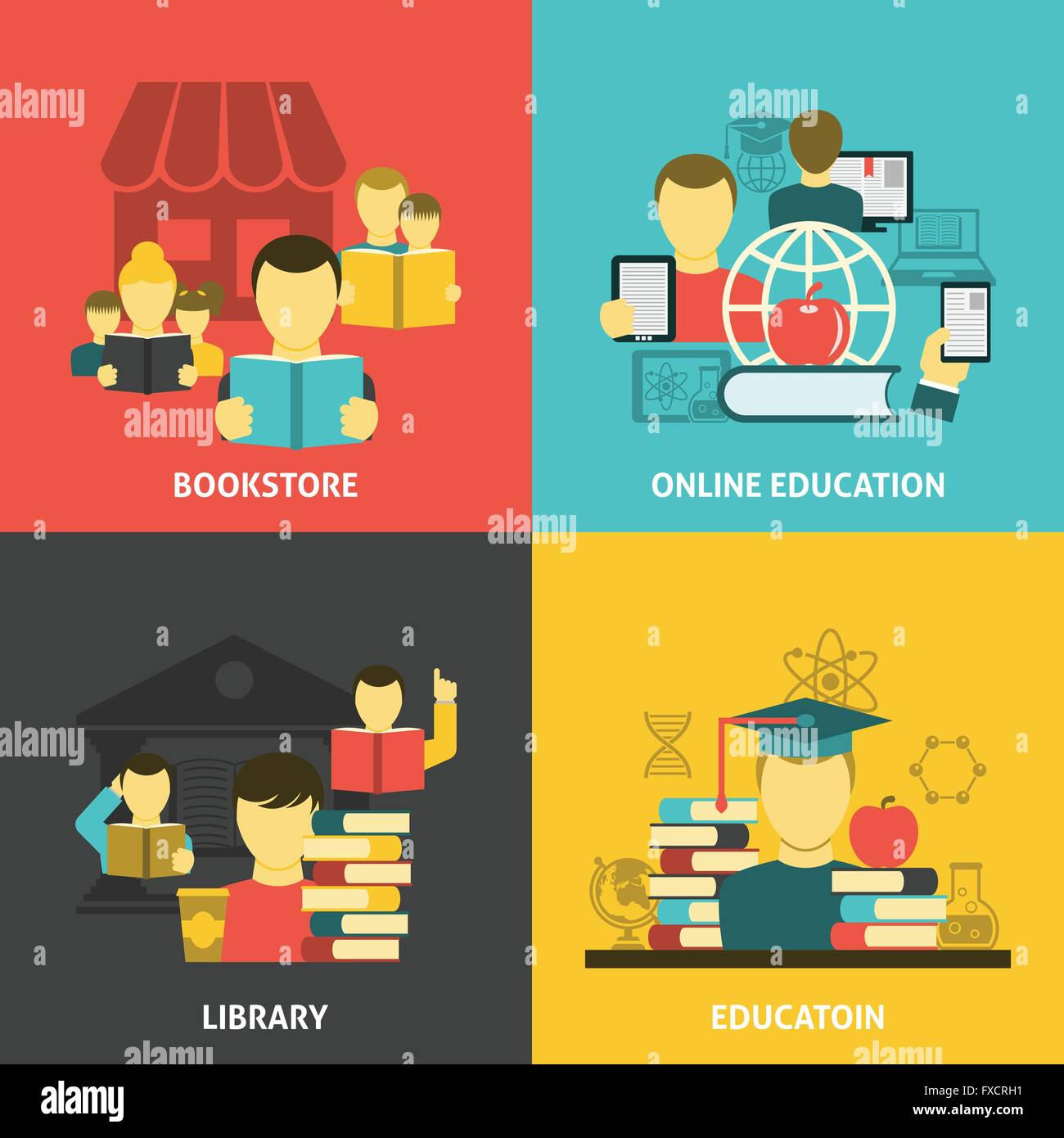 Education reading flat icons square banner Stock Vector Image & Art - Alamy