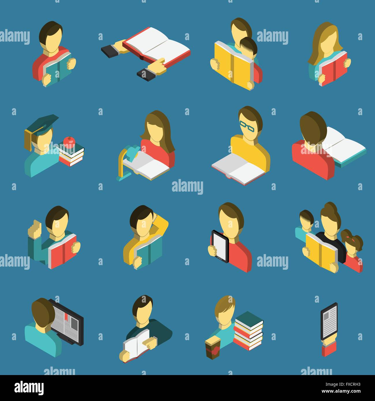 Education vector isometric concept illustration of students and books ...
