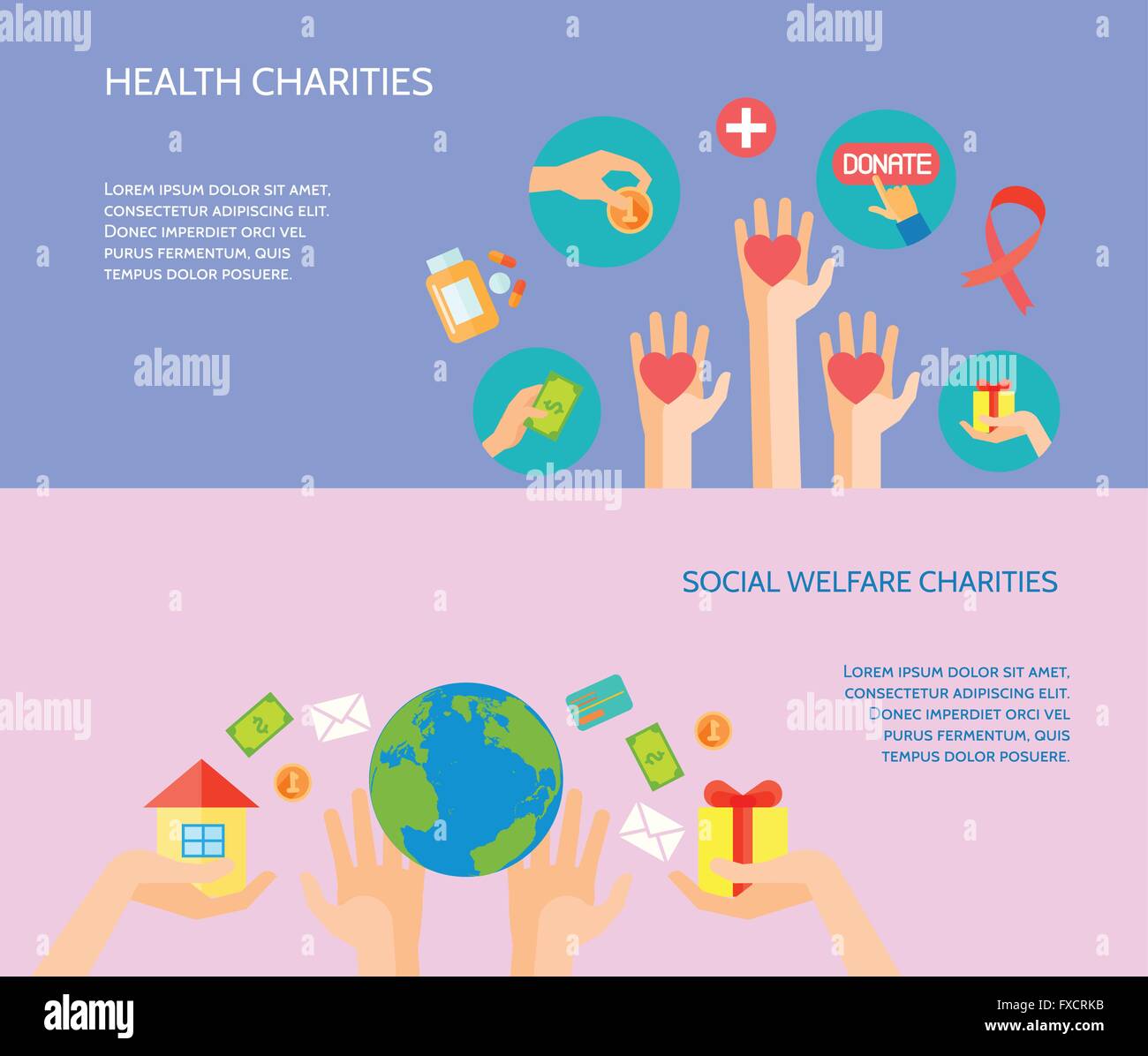 Giving hands 2 horizontal flat banners Stock Vector Image & Art - Alamy